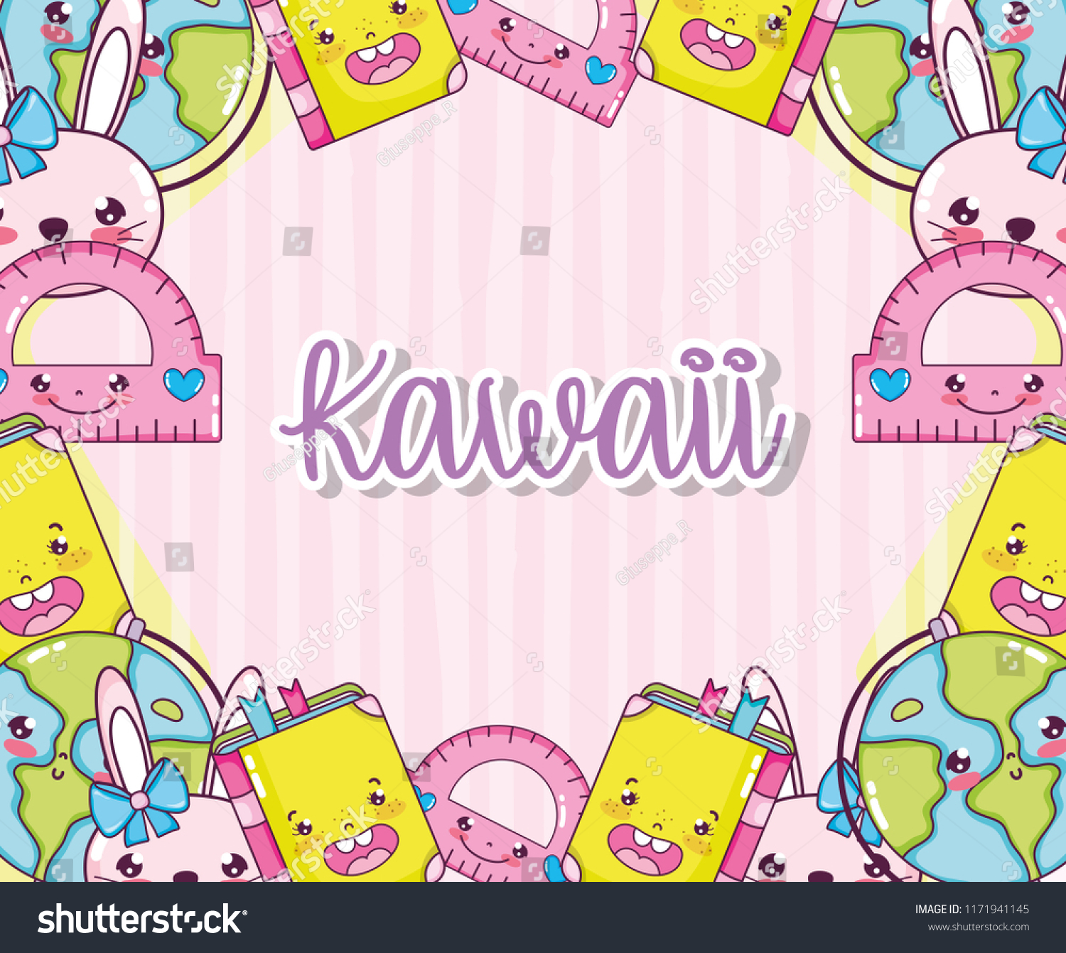 Kawaii Cute Cartoons เวกเตอร์สต็อก ปลอดค่าลิขสิทธิ์ 1171941145
