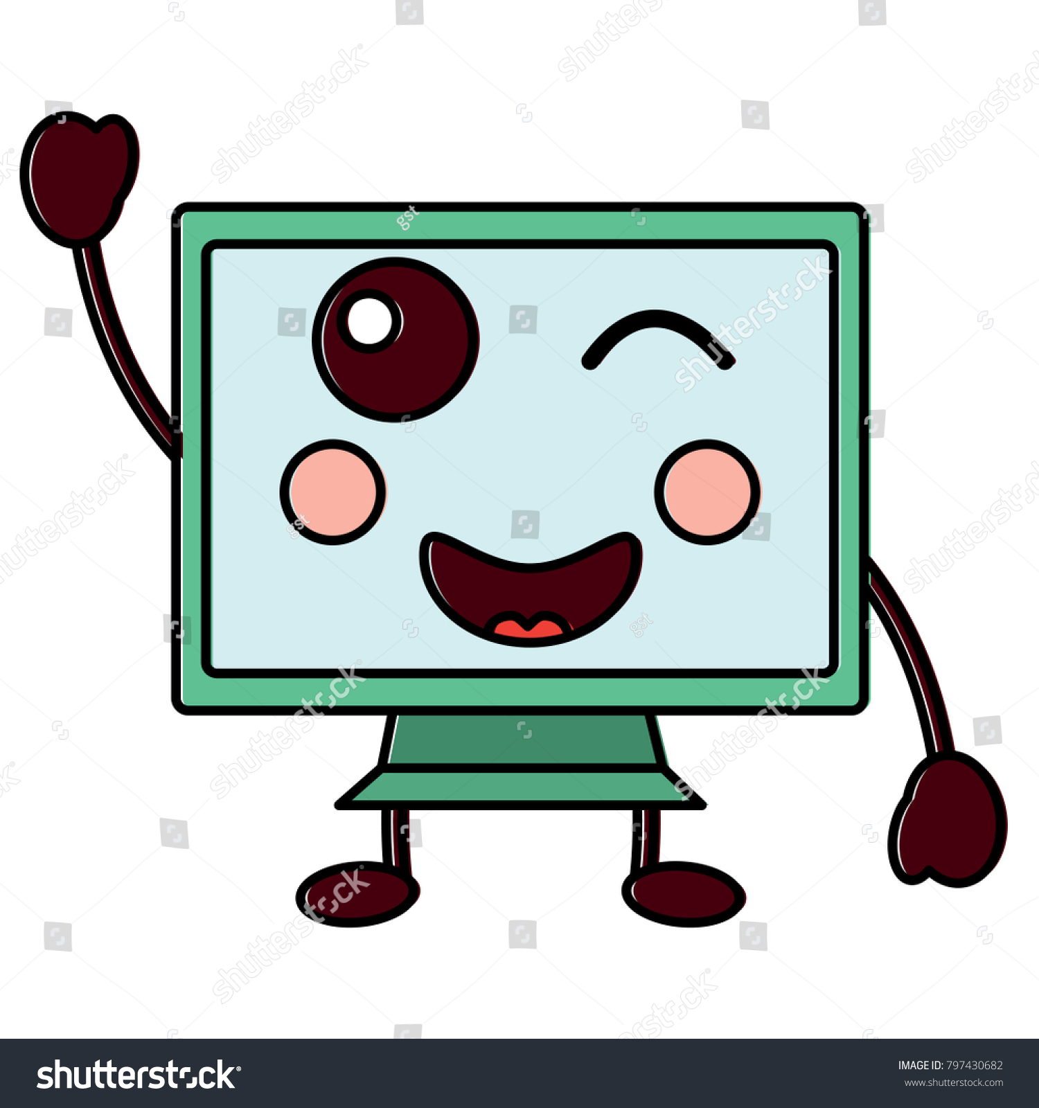 Kawaii Cute Funny Screen Monitor Stock Vector (Royalty Free) 797430682 ...