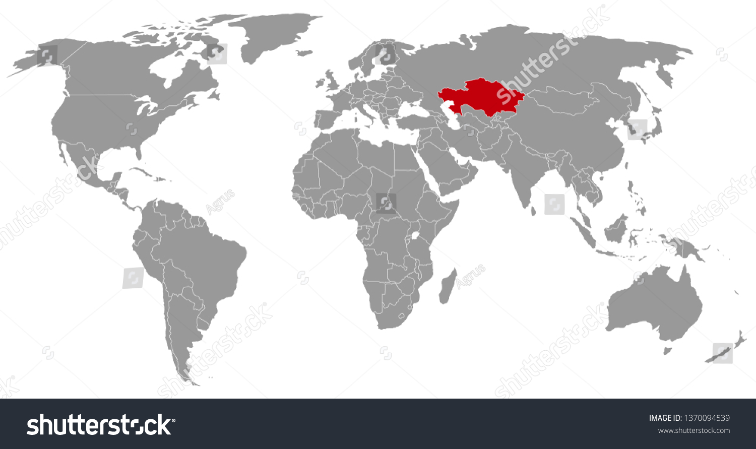 Kazakhstan On World Map Stock Vector (Royalty Free) 1370094539