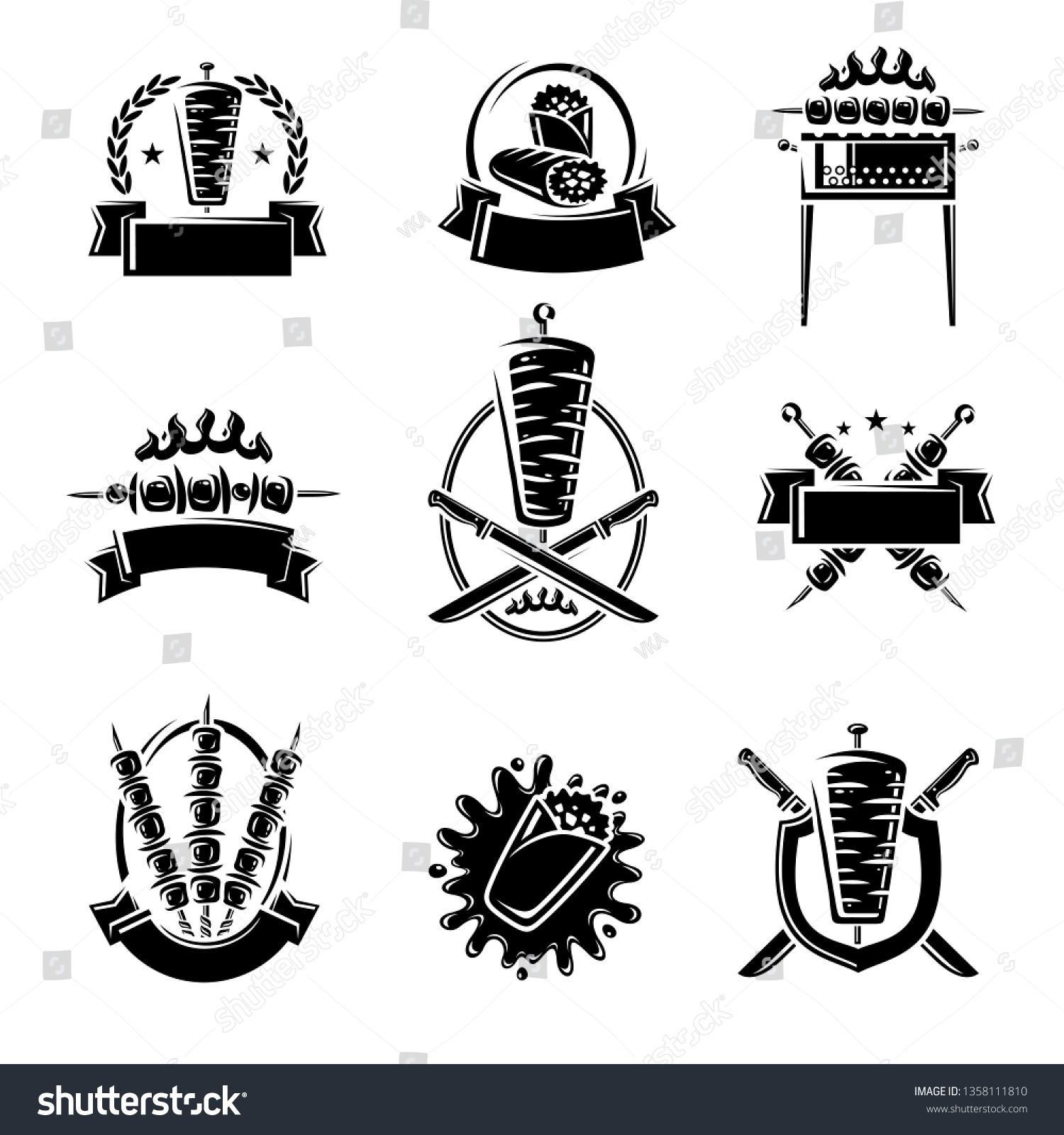 Kebab Labels Elements Set Collection Icon: vector de stock (libre de ...