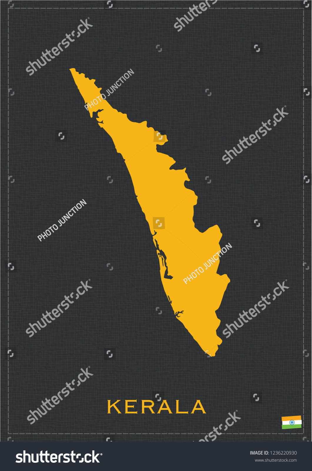Kerala Vector Map Stock Vector (Royalty Free) 1236220930