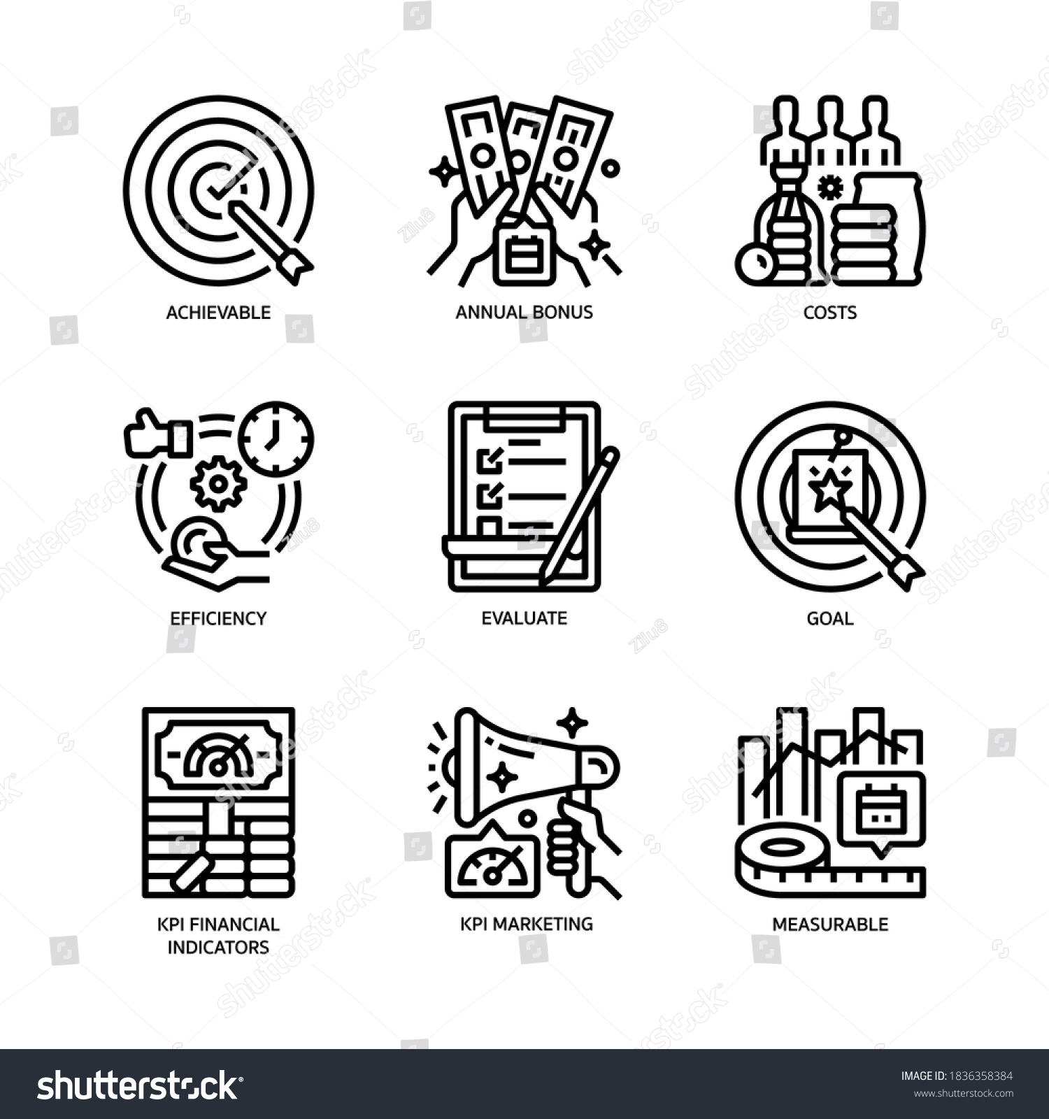 Key Performance Indicators Icons Set Outline Stock Vector (Royalty Free ...