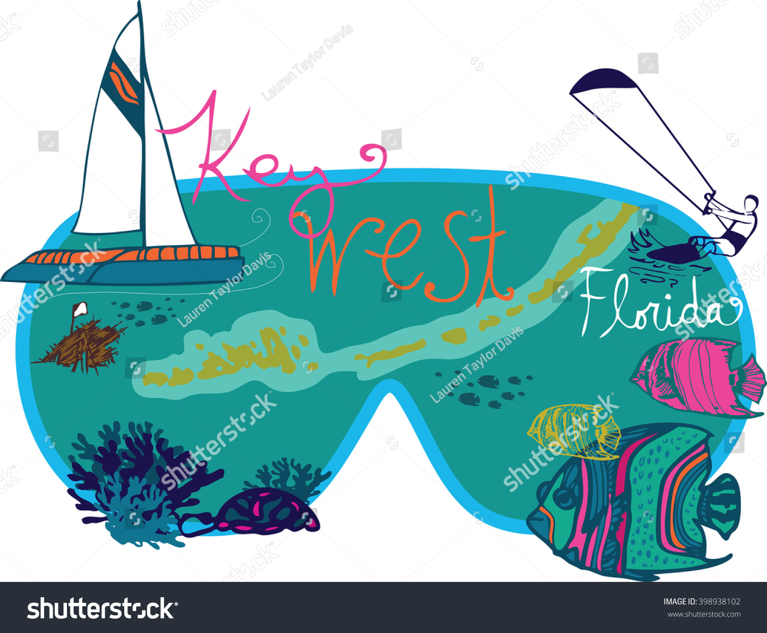 Key West Florida Graphic Stock Vector (Royalty Free) 398938102 ...