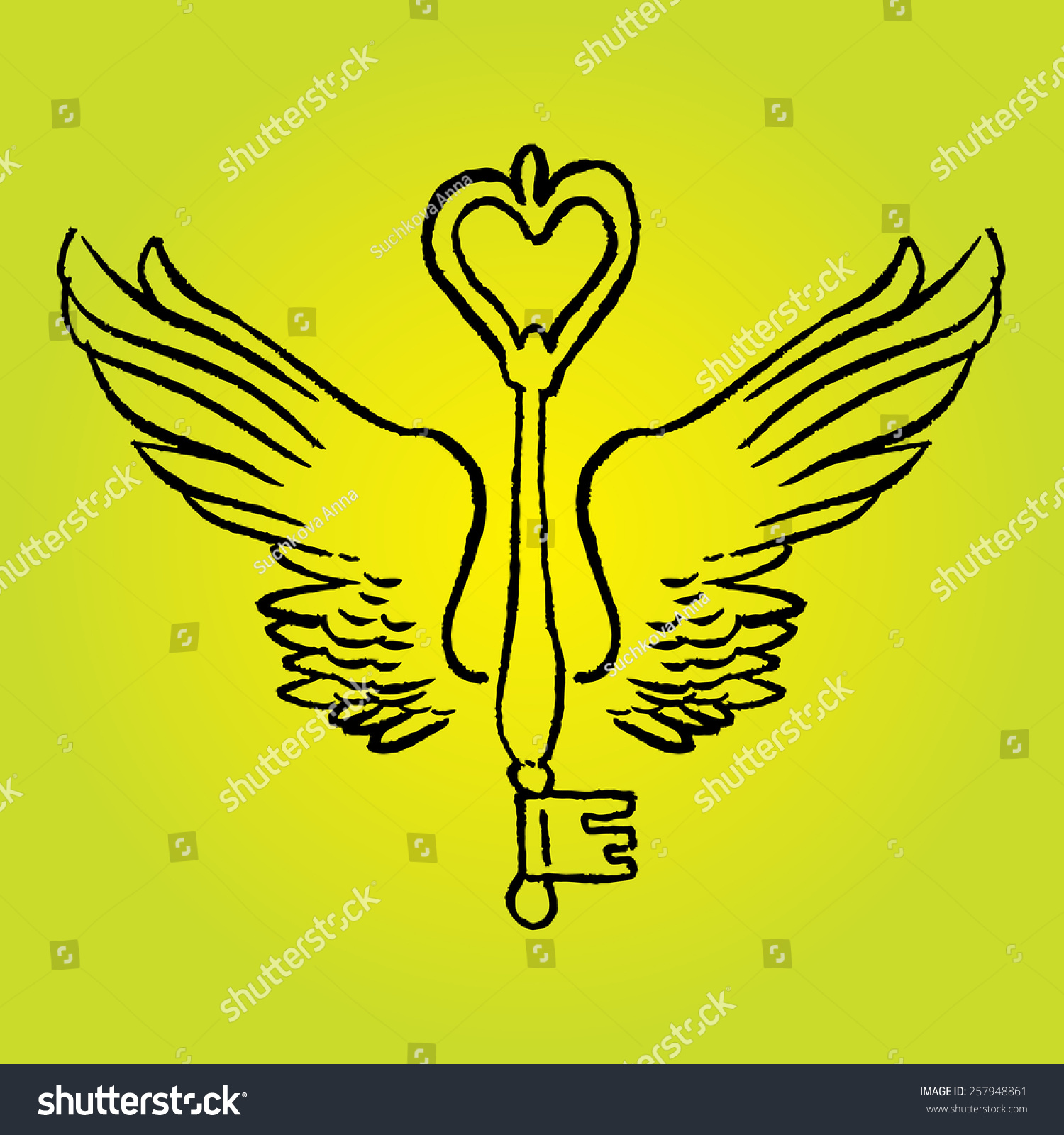 Key Romantic Wings Vector Hand Drawing Stock Vector (Royalty Free ...