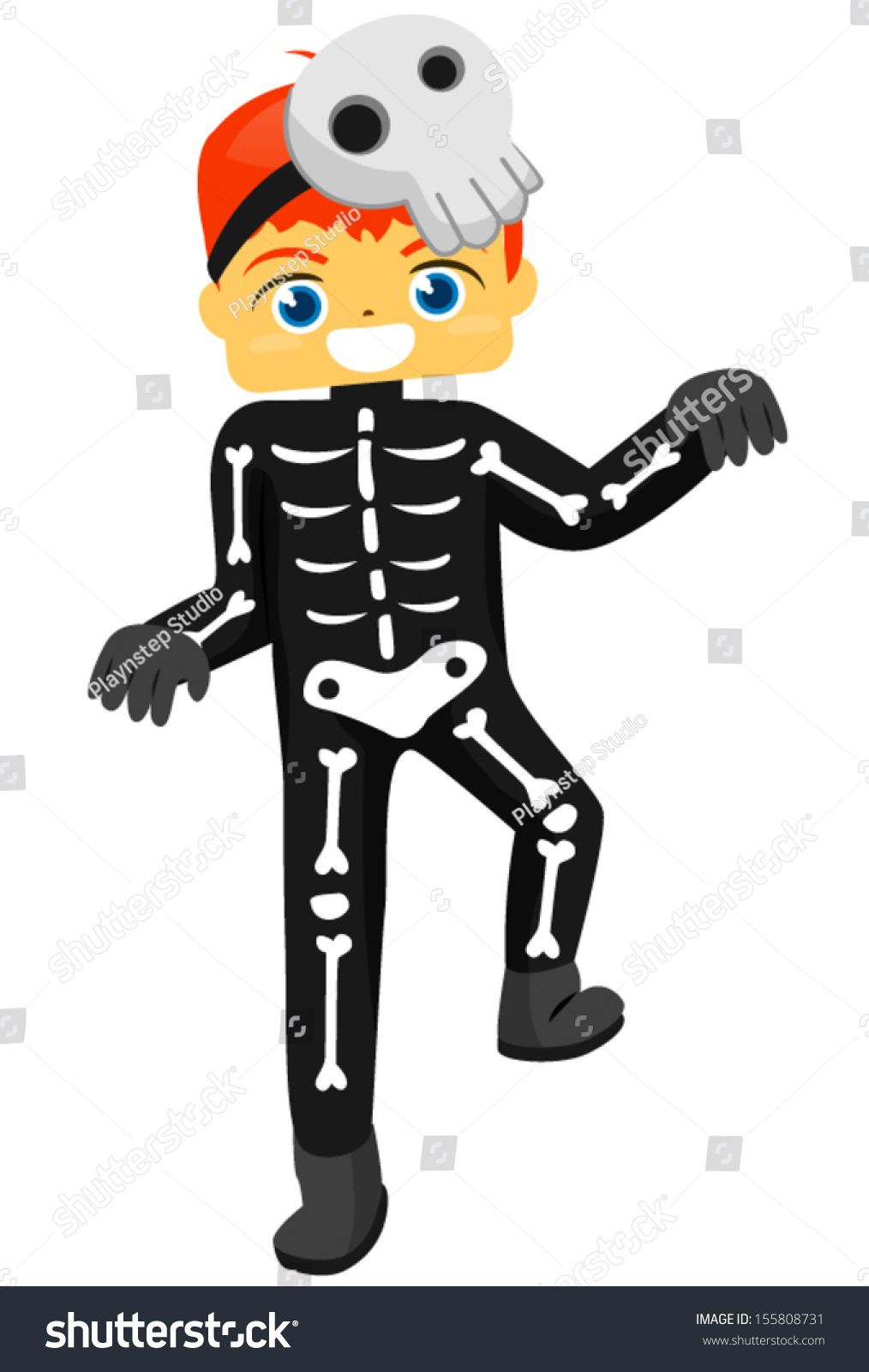 Kid Boy Halloween Skeleton Stock Vector (Royalty Free) 155808731 ...