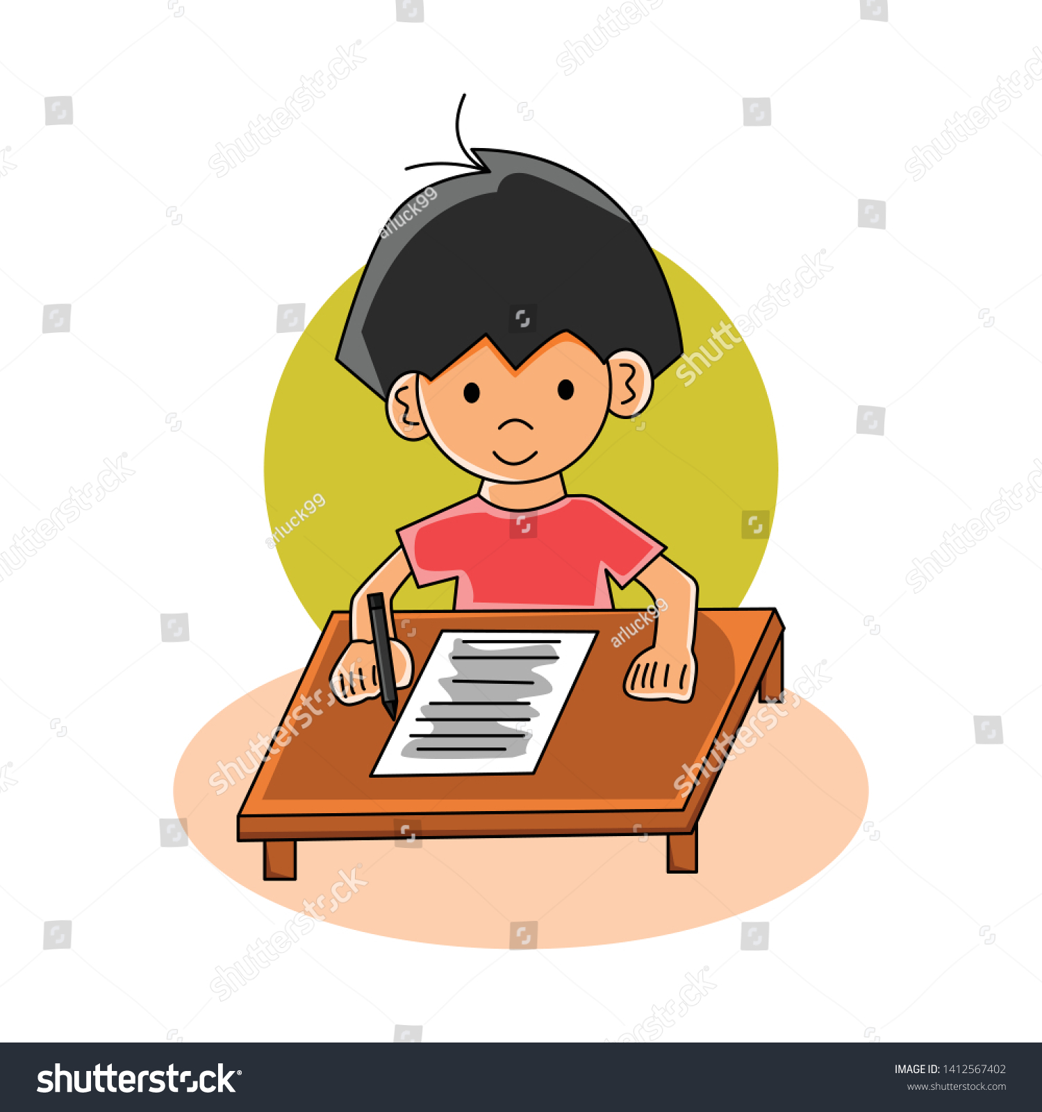 Kid Cartoon Write Back School Illustrator: เวกเตอร์สต็อก (ปลอดค่า ...