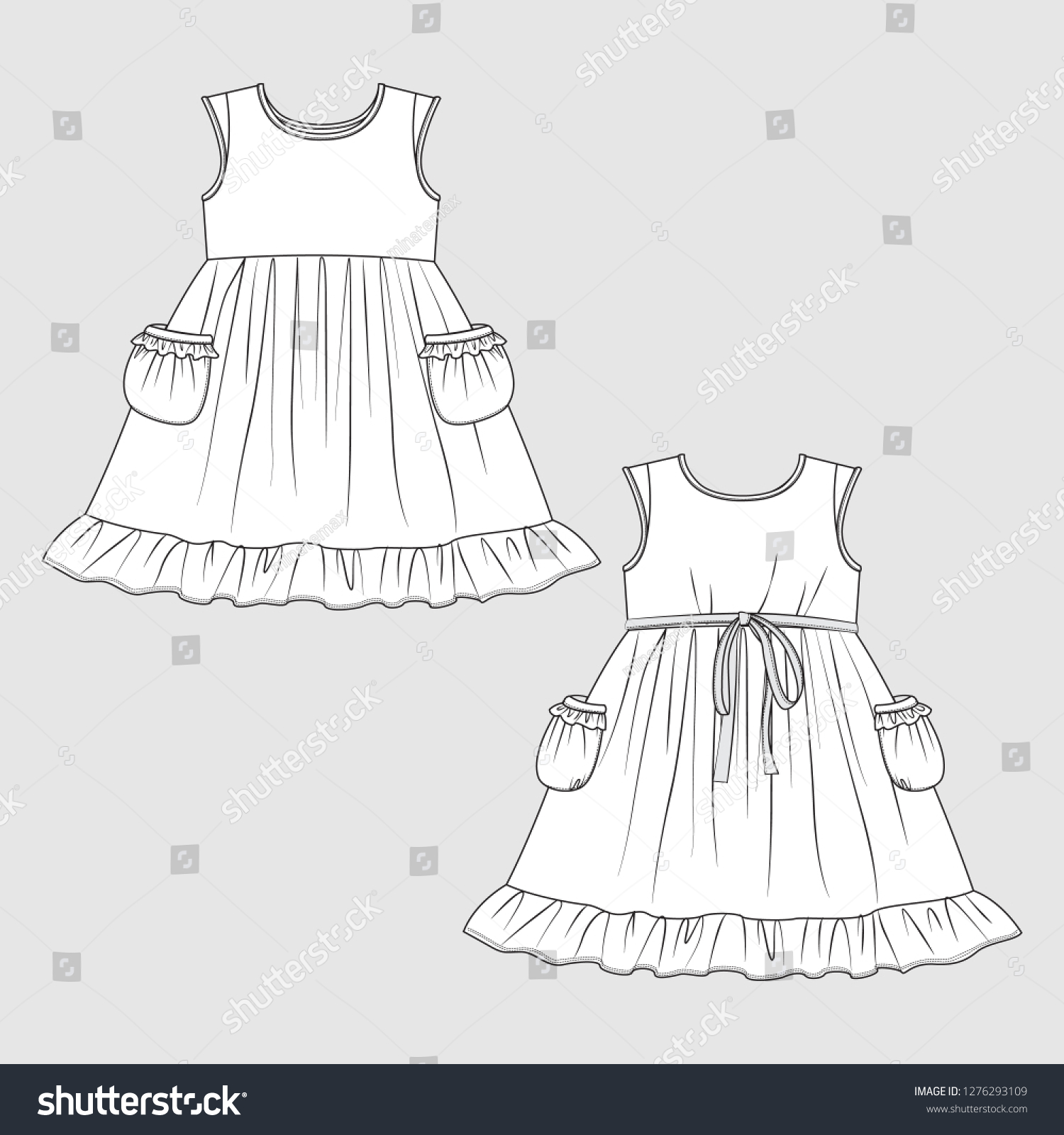 Kid Clothes Cad Technical Drawing Stock Vector (Royalty Free) 1276293109