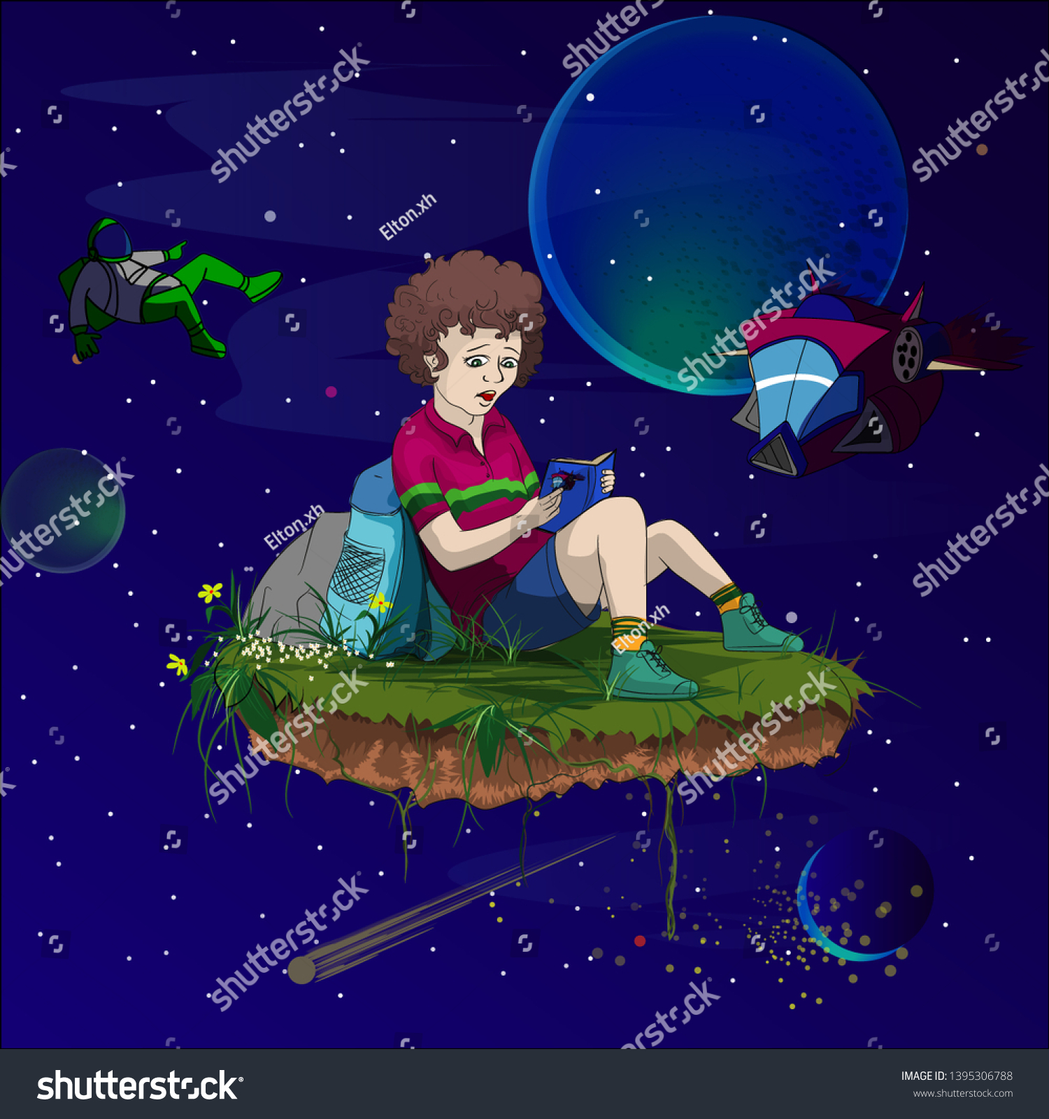 Kid Getting Inside Book When Riding Stock Vector (Royalty Free) 1395306788