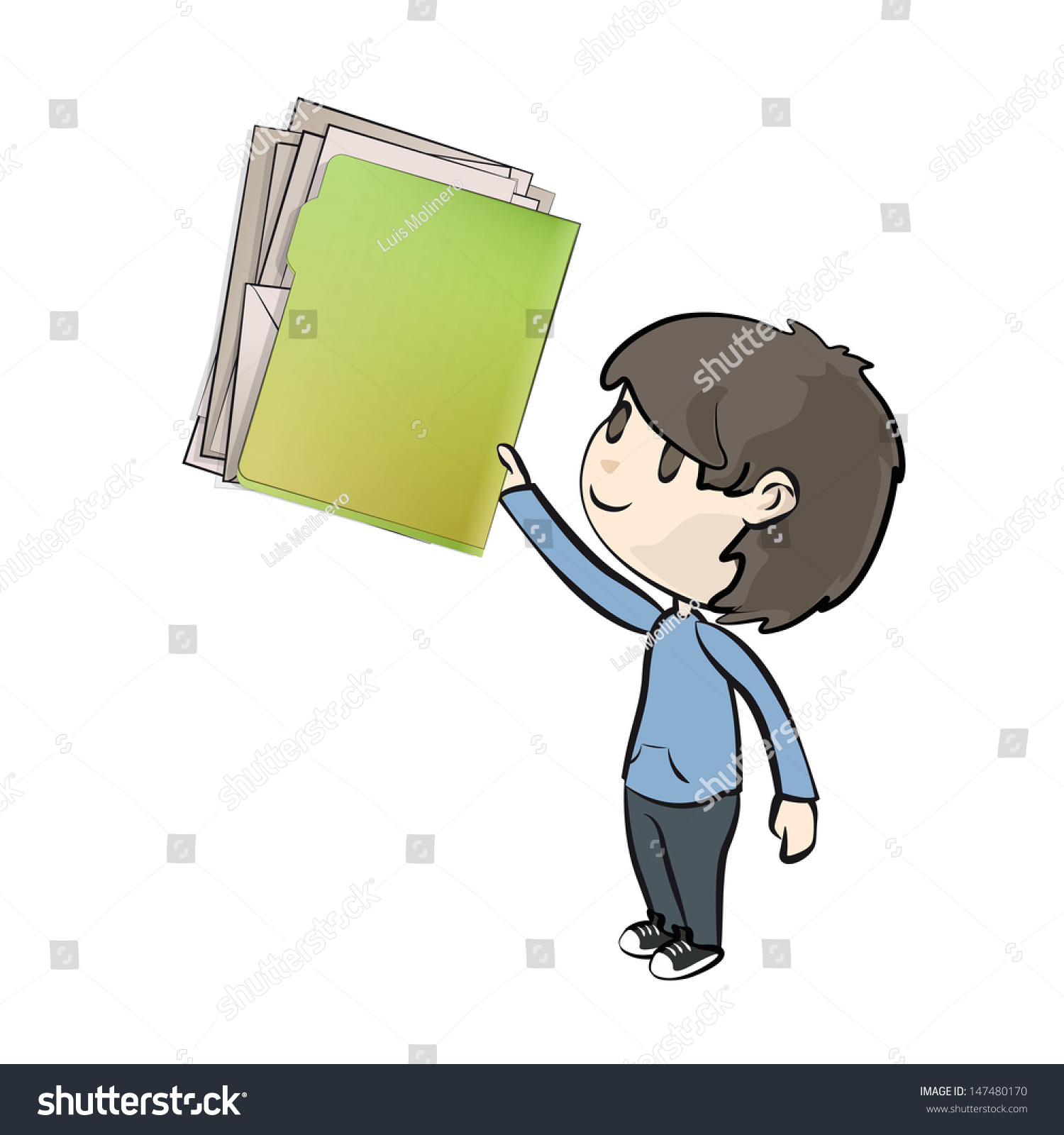 Kid Holding Green Folder White Papers Stock Vector (Royalty Free ...