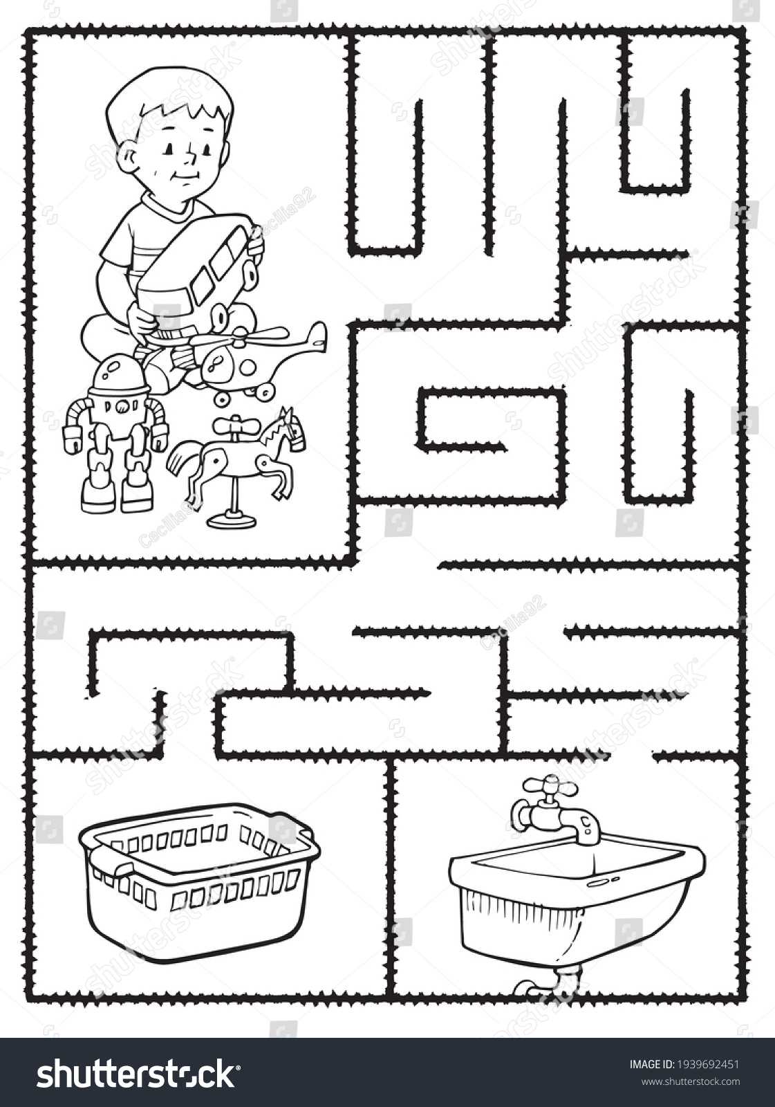 Kid Playing Maze Game Vector Drawing Stock Vector (Royalty Free) 1939692451