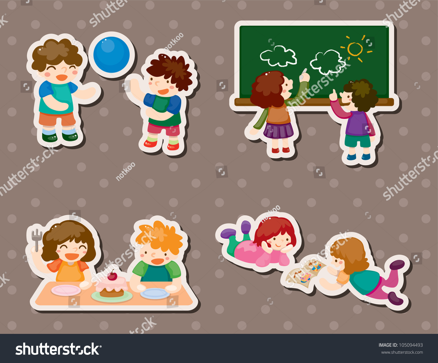 Kid Playing Stickers Stock Vector (Royalty Free) 105094493 | Shutterstock