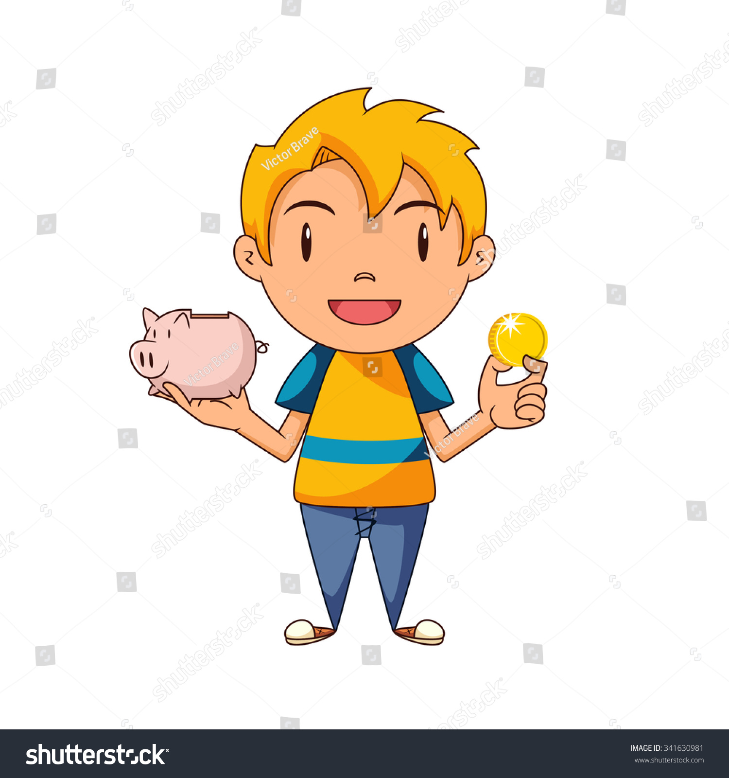 Kid Saving Money Vector Illustration Stock Vector (Royalty Free) 341630981