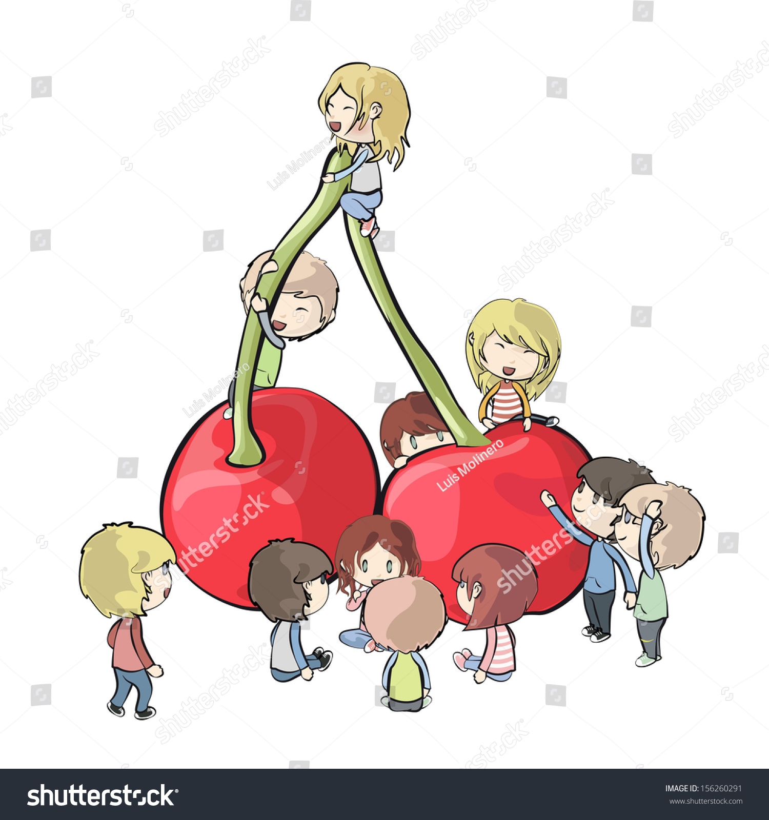 Kids Around Cherry Vector Design Stock Vector (Royalty Free) 156260291