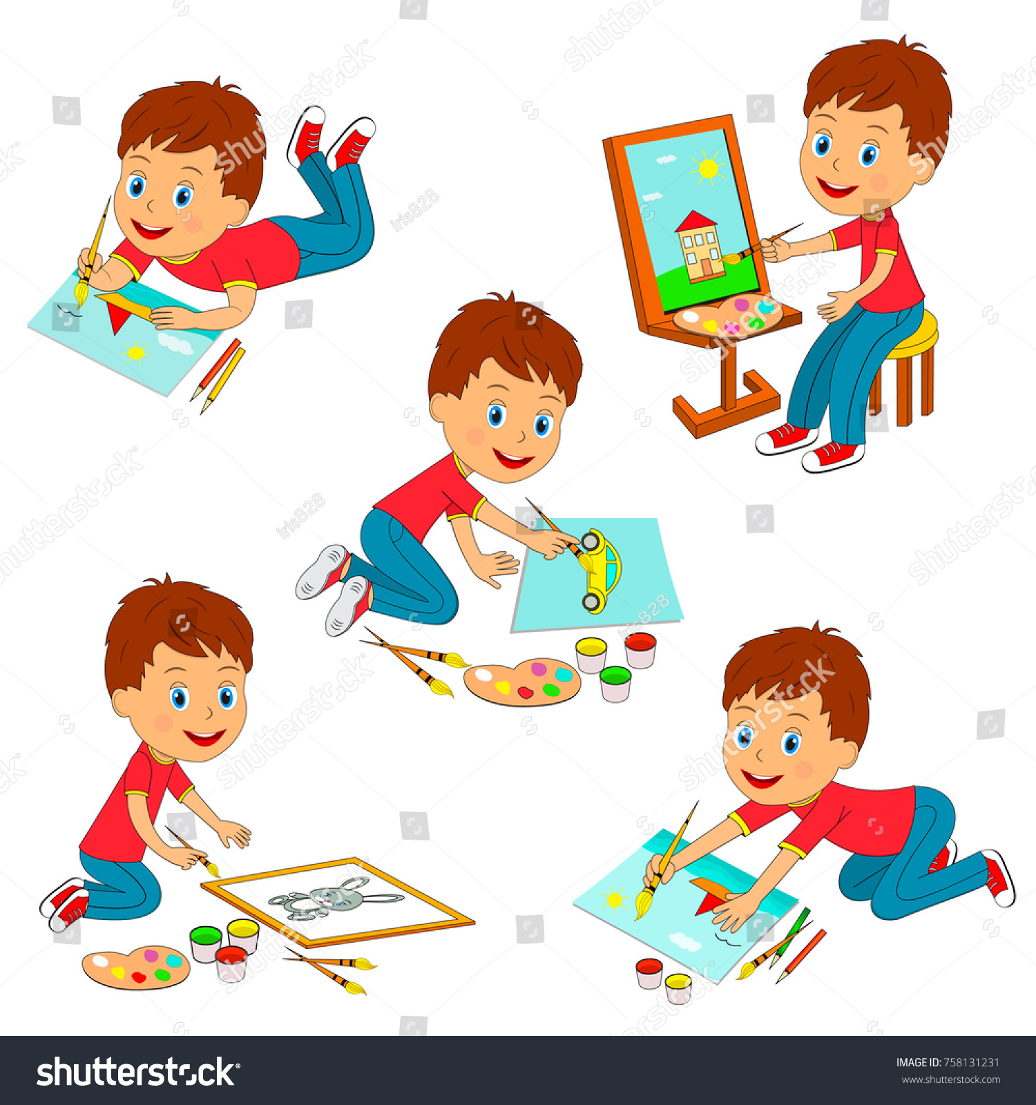 Kidsboy Drawing Collectionillustrationvector Stock Vector (Royalty Free ...