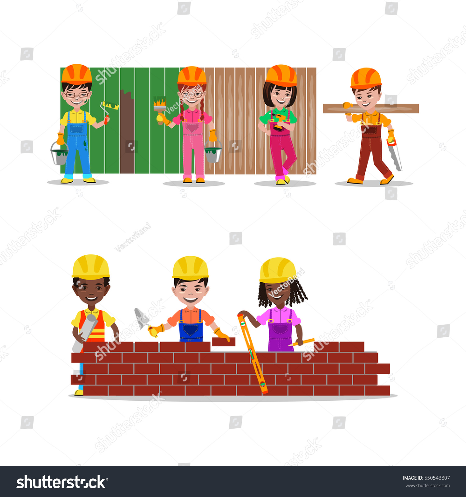 Kids Builders Characters Vector Illustration Stock Vector (Royalty Free ...