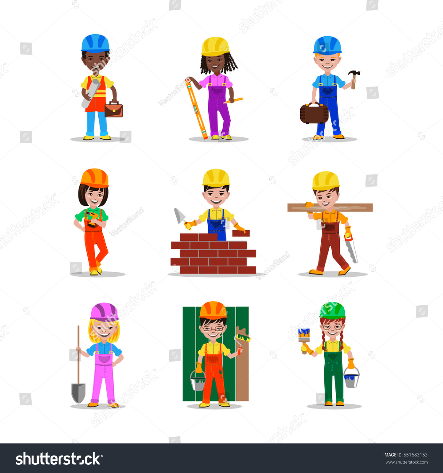 Kids Builders Characters Vector Illustration Stock Vector (Royalty Free ...