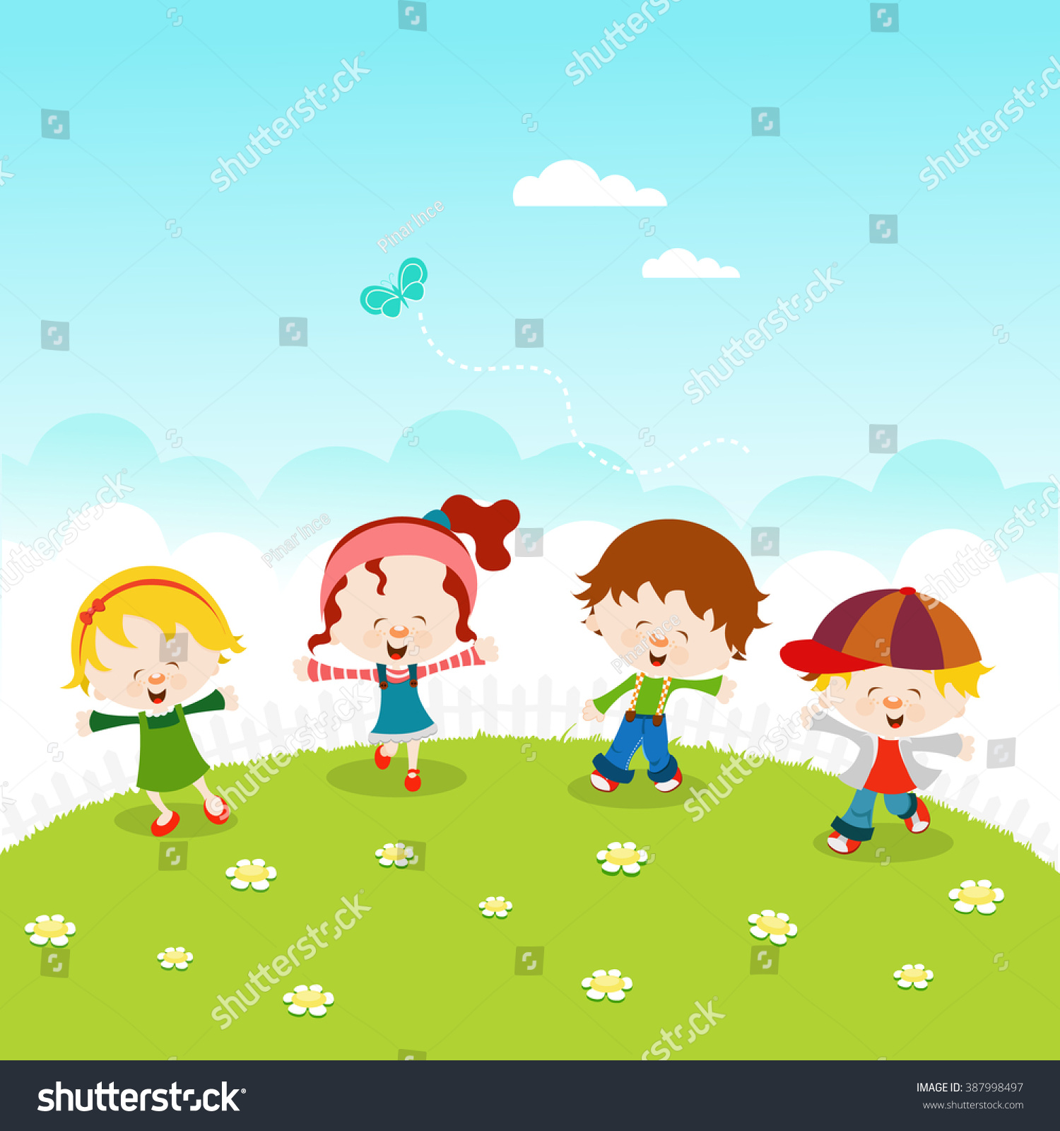 Kids Celebrating Spring 库存矢量图（免版税）387998497 | Shutterstock