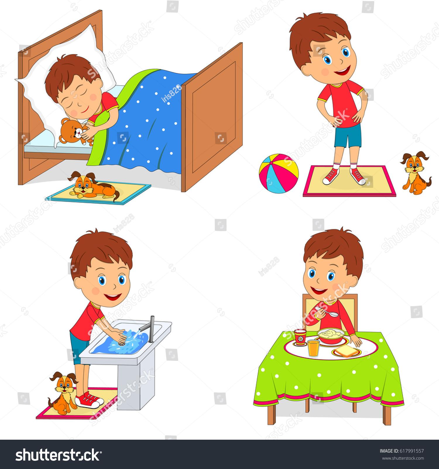 Kids Daily Routine Illustrationvector: stockvector (rechtenvrij) 617991557