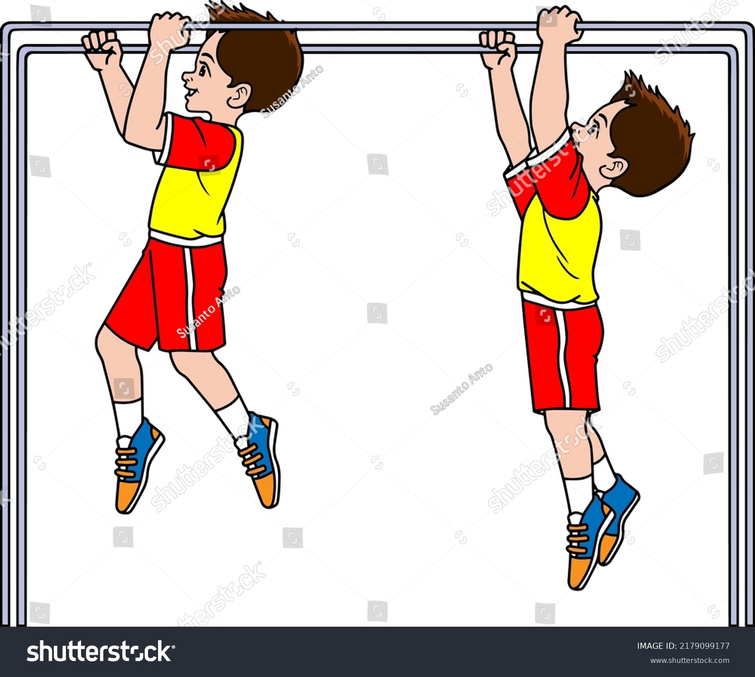 Kids Doing Pull Ups Pull Vector Stock Vector (Royalty Free) 2179099177 ...
