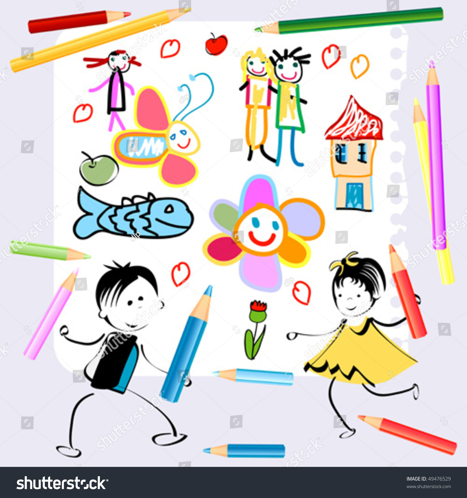 Kids Drawing Stock Vector (Royalty Free) 49476529