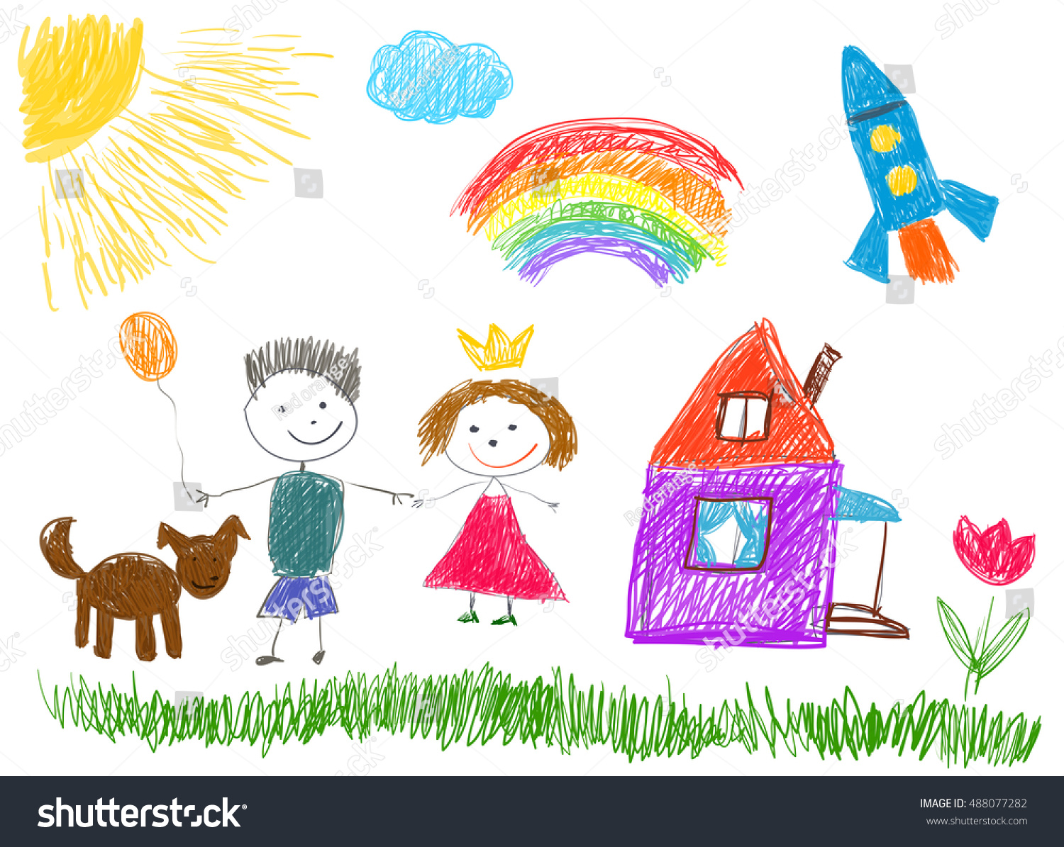 Kids Drawings Stock Vector 488077282 - Shutterstock