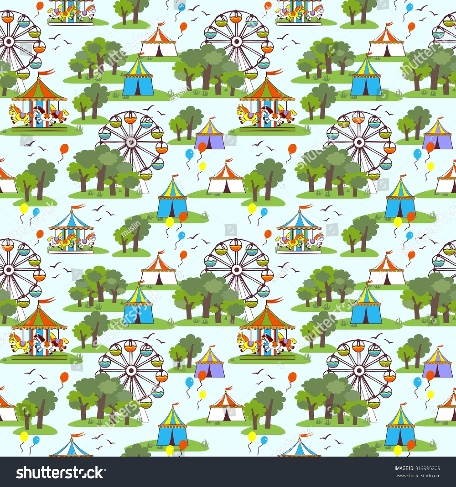 Kids Fun Fair Summer Vector Seamless: เวกเตอร์สต็อก (ปลอดค่าลิขสิทธิ์ ...