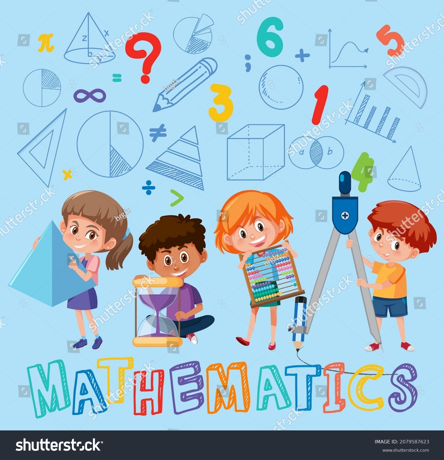 Kids Holding Math Object Math Background Stock Vector (Royalty Free ...