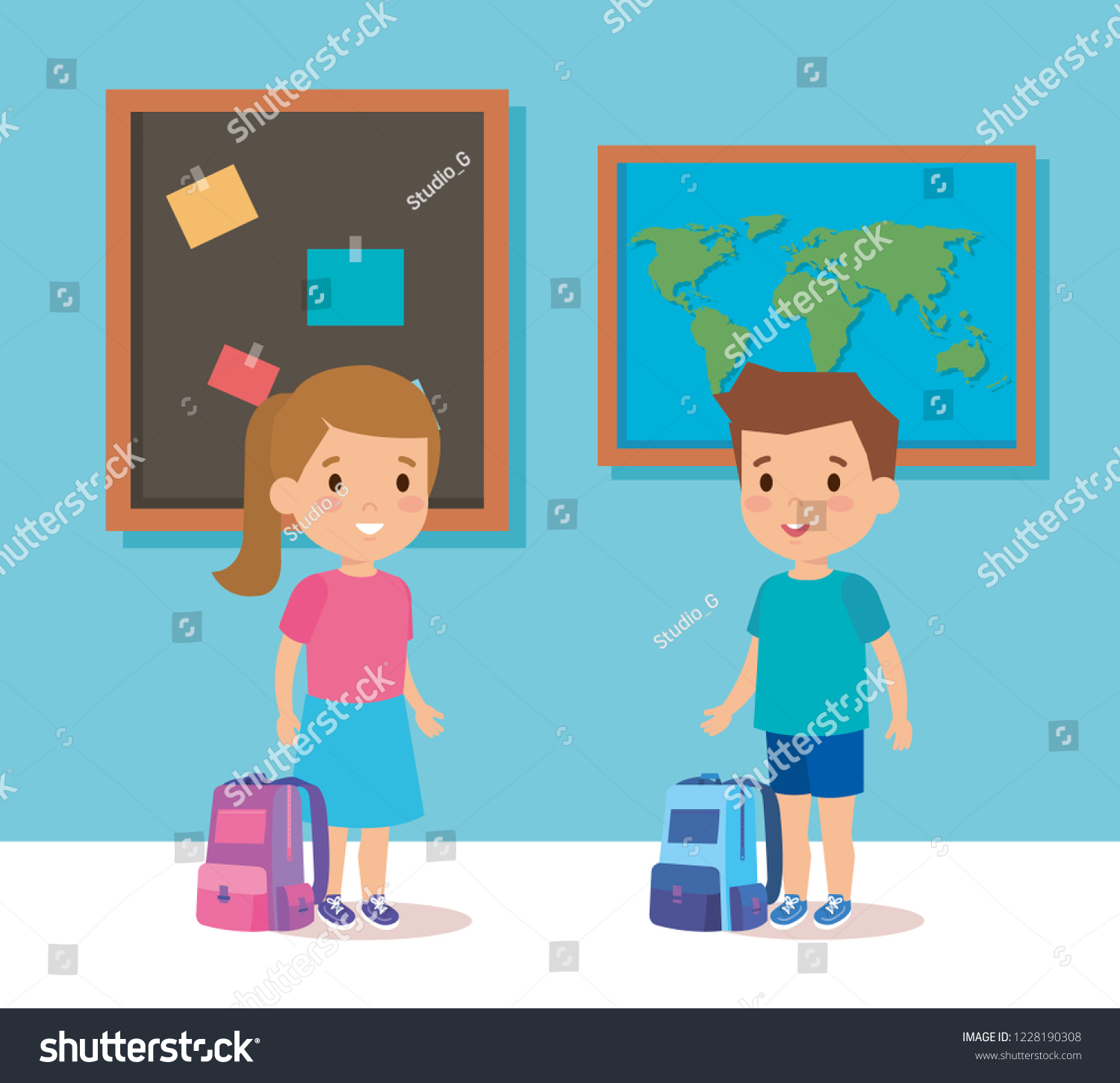 Kids Inside Classroom Design: vector de stock (libre de regalías ...