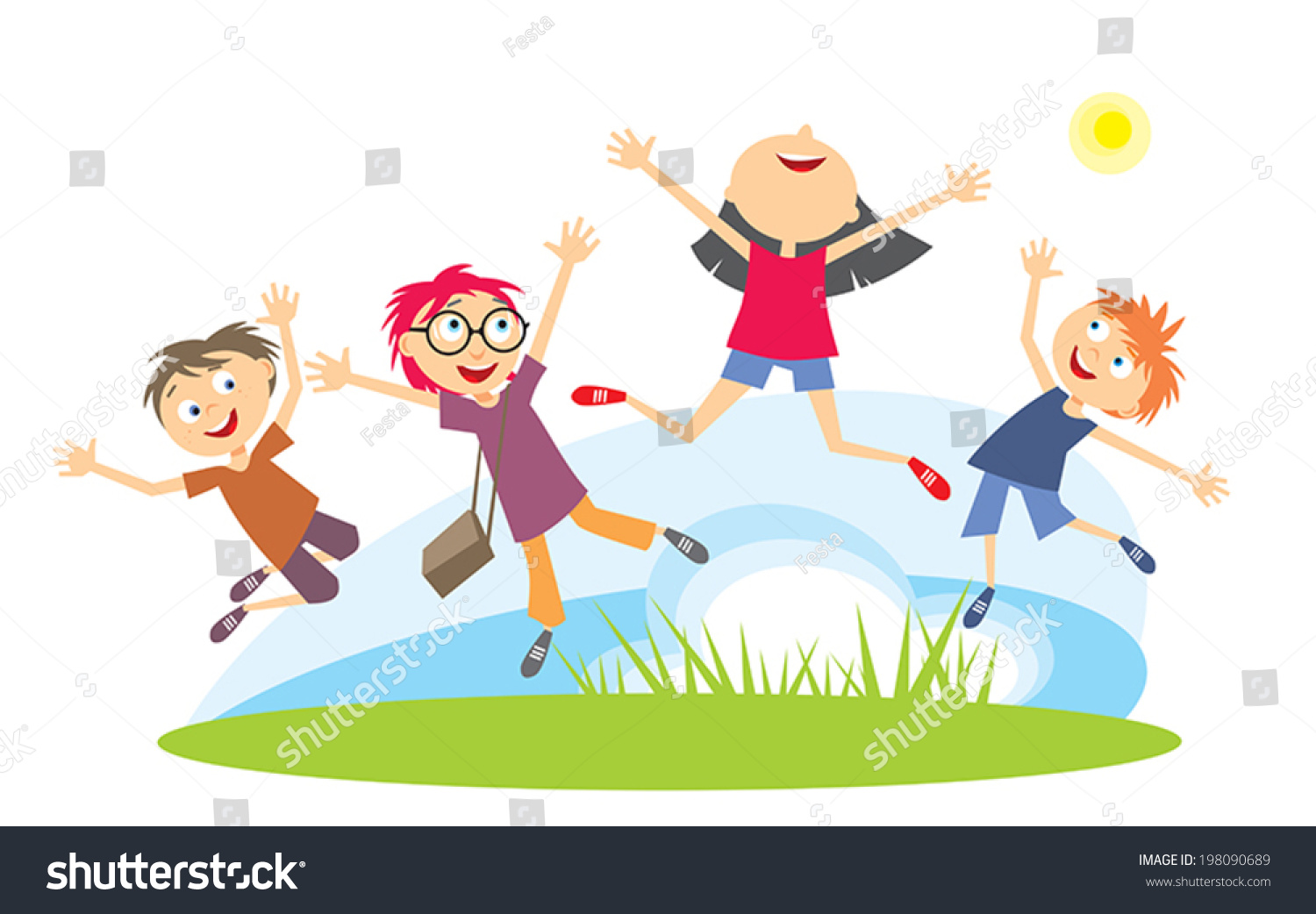 Kids Jumping: vetor stock (livre de direitos) 198090689 | Shutterstock