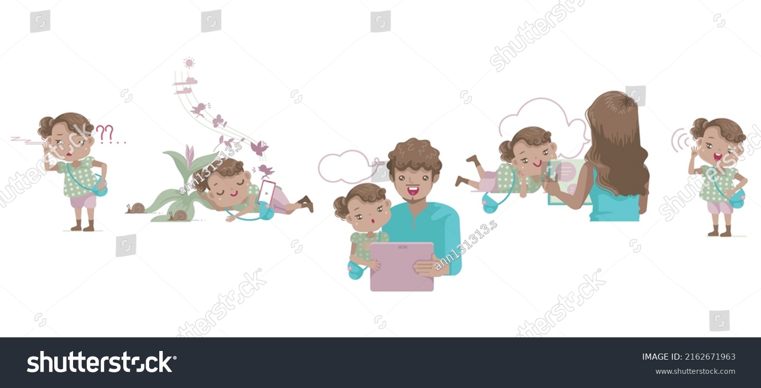 Kids Listen Set Cartoon Vector Stock Vector (Royalty Free) 2162671963 ...