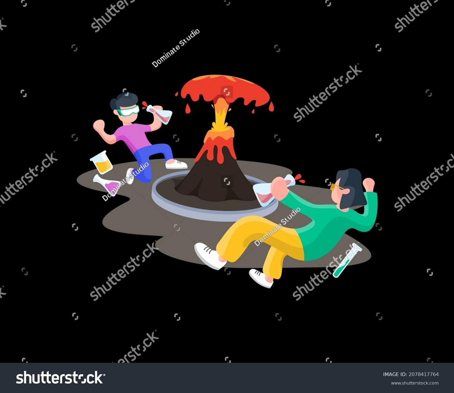Kids Making Volcano Project Flat Vector Stock Vector (Royalty Free ...