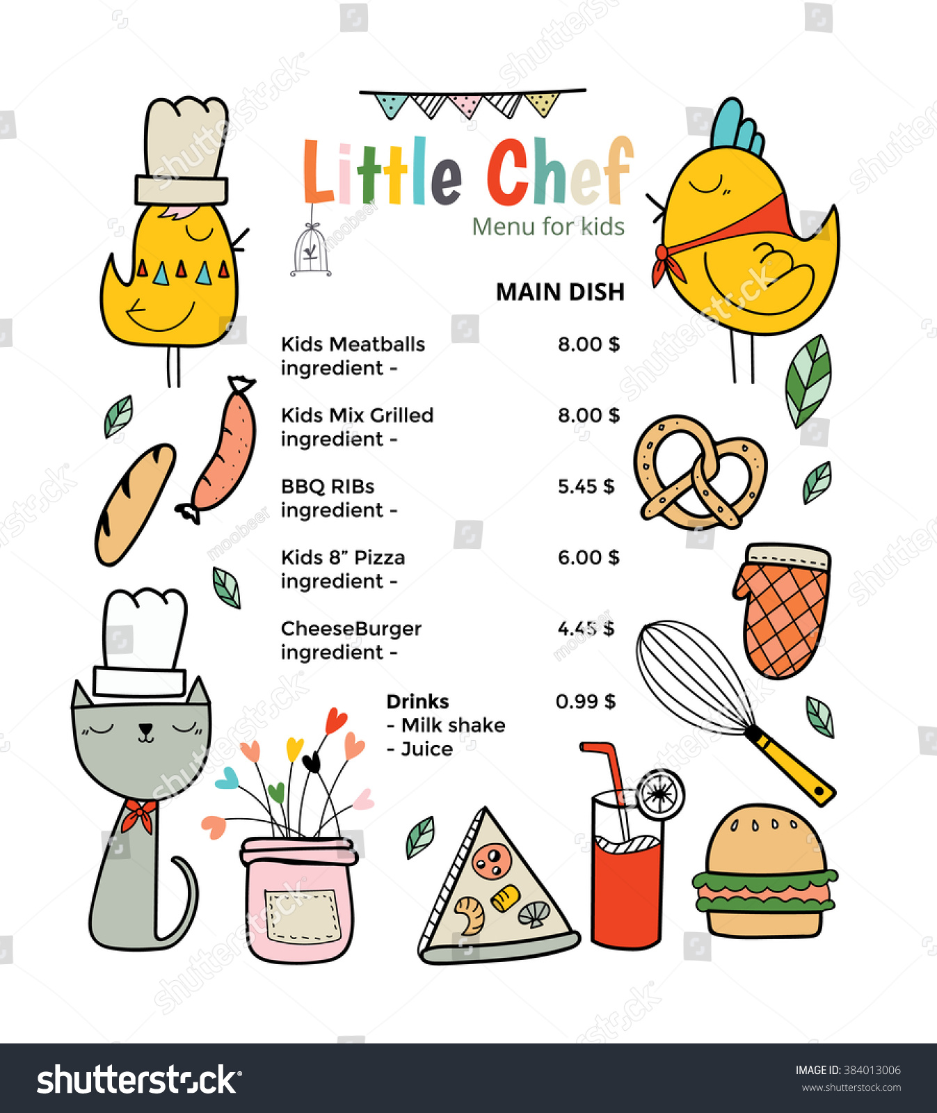 Kids Menu Vector Template Stock Vector (Royalty Free) 384013006 ...