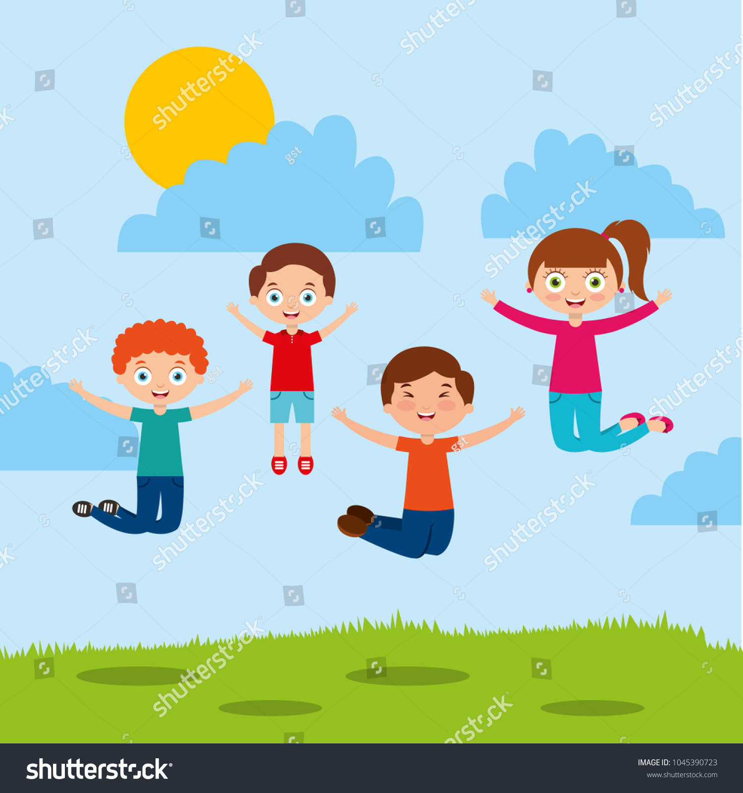 Kids Playing Cartoon Stock Vector (Royalty Free) 1045390723 | Shutterstock