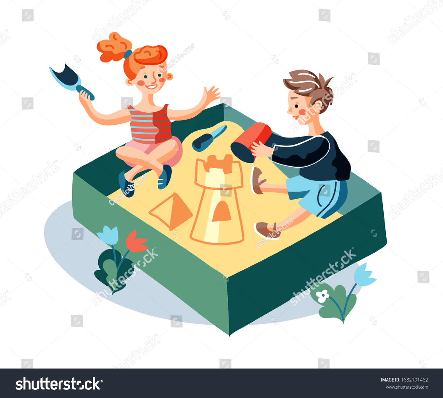 Kids Playing Sandpit Flat Illustration Little: เวกเตอร์สต็อก (ปลอดค่า ... Kids Playing Sandpit Flat Illustration Little: เวกเตอร์สต็อก (ปลอดค่า ...