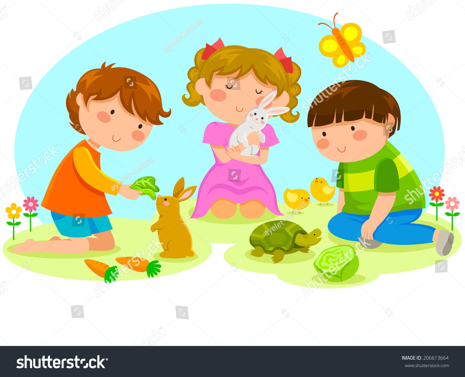 Kids Playing With Animals Stock Vector Illustration 206613664 ...