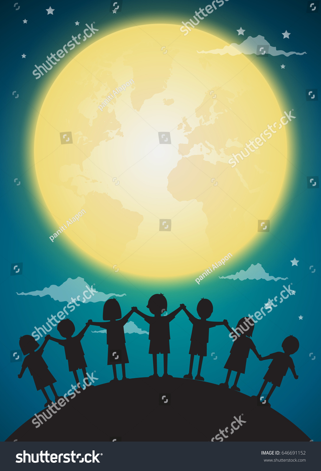 Kids Playing Full Moonbackground Vector Stock Vector (Royalty Free ...