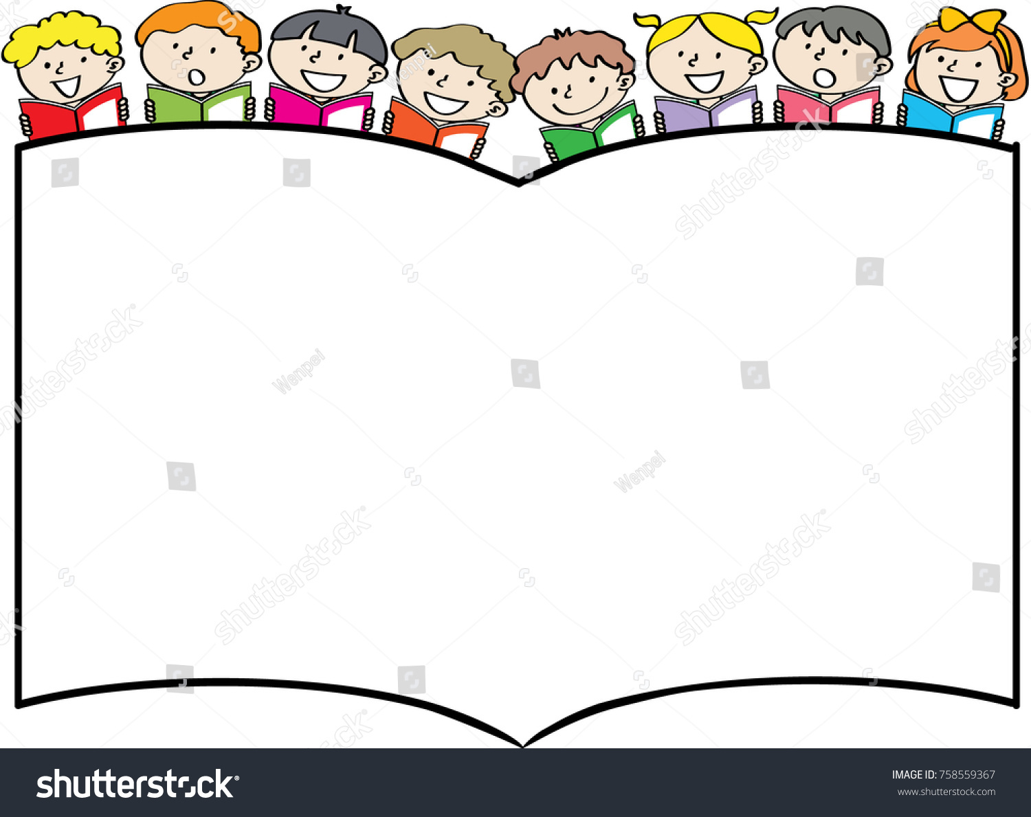 Kids Reading Book Blank Border: vector de stock (libre de regalías ...