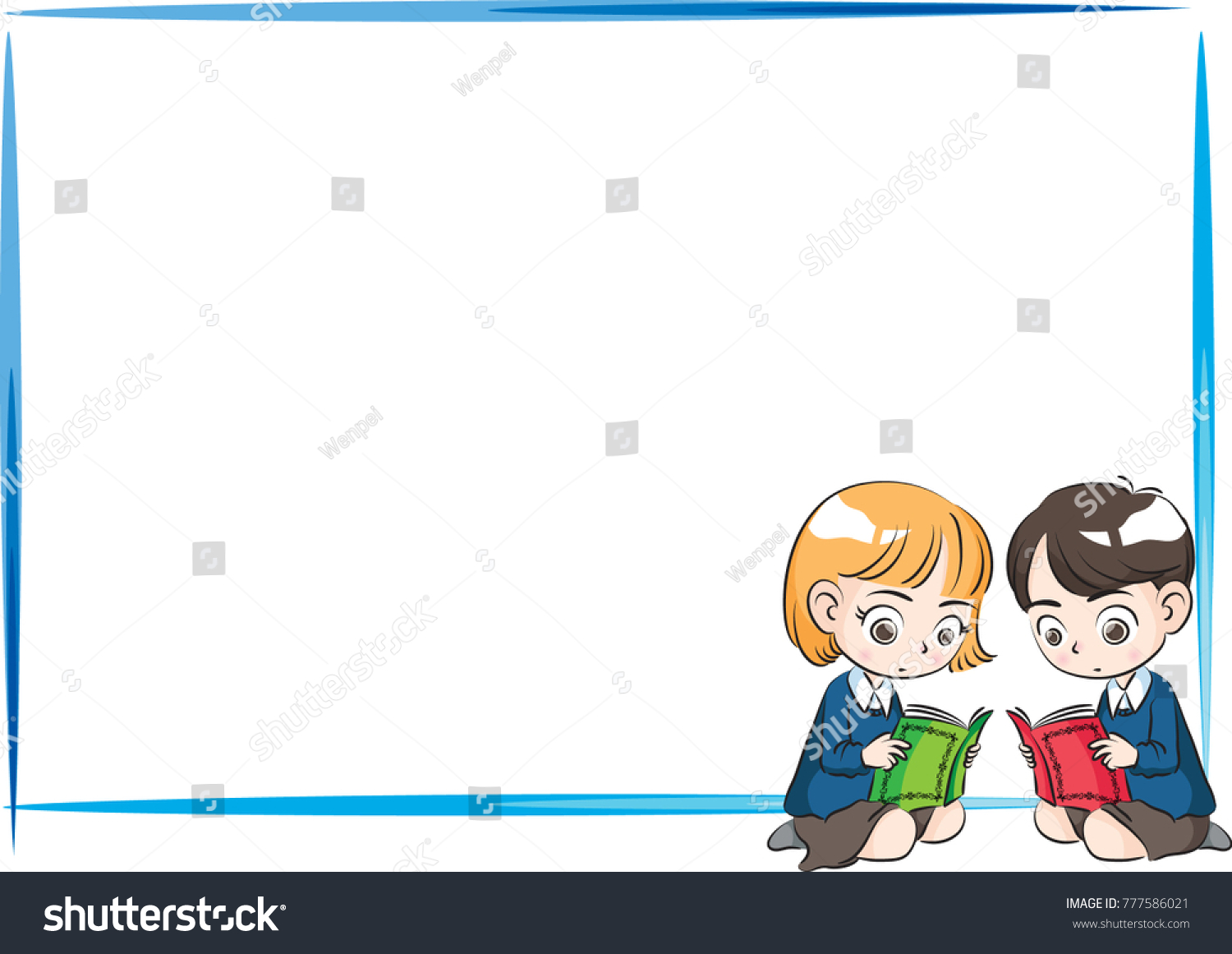 Kids Reading Book Border: vector de stock (libre de regalías) 777586021