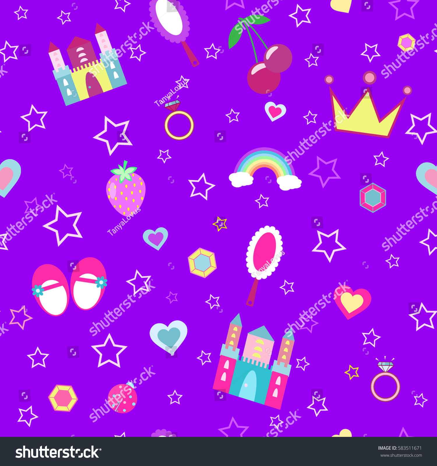 Kids Seamless Pattern Princess Vector Illustration: เวกเตอร์สต็อก (ปลอด ...