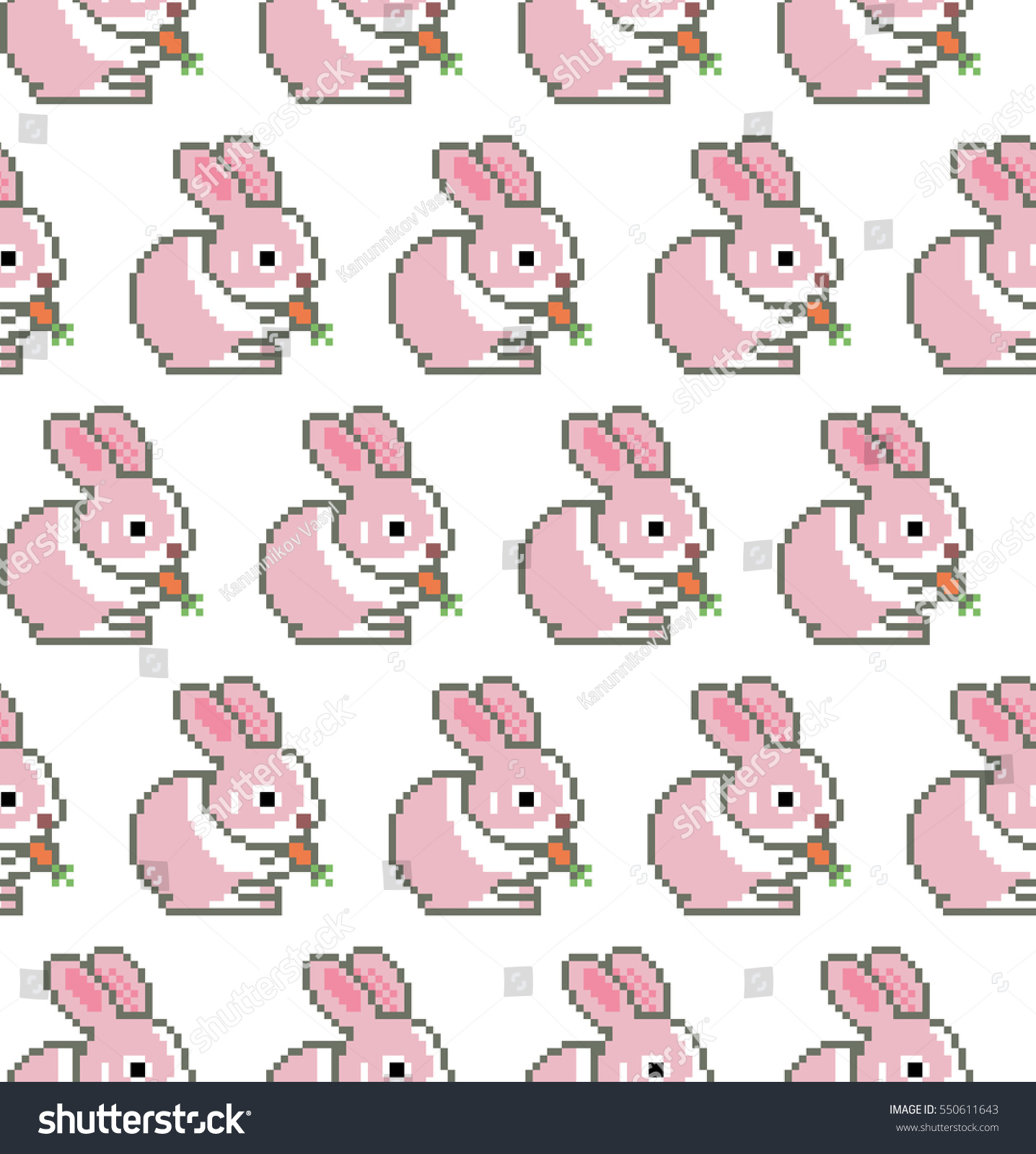 Kids Seamless Pixel Pattern Rabbits 스톡 벡터(로열티 프리) 550611643