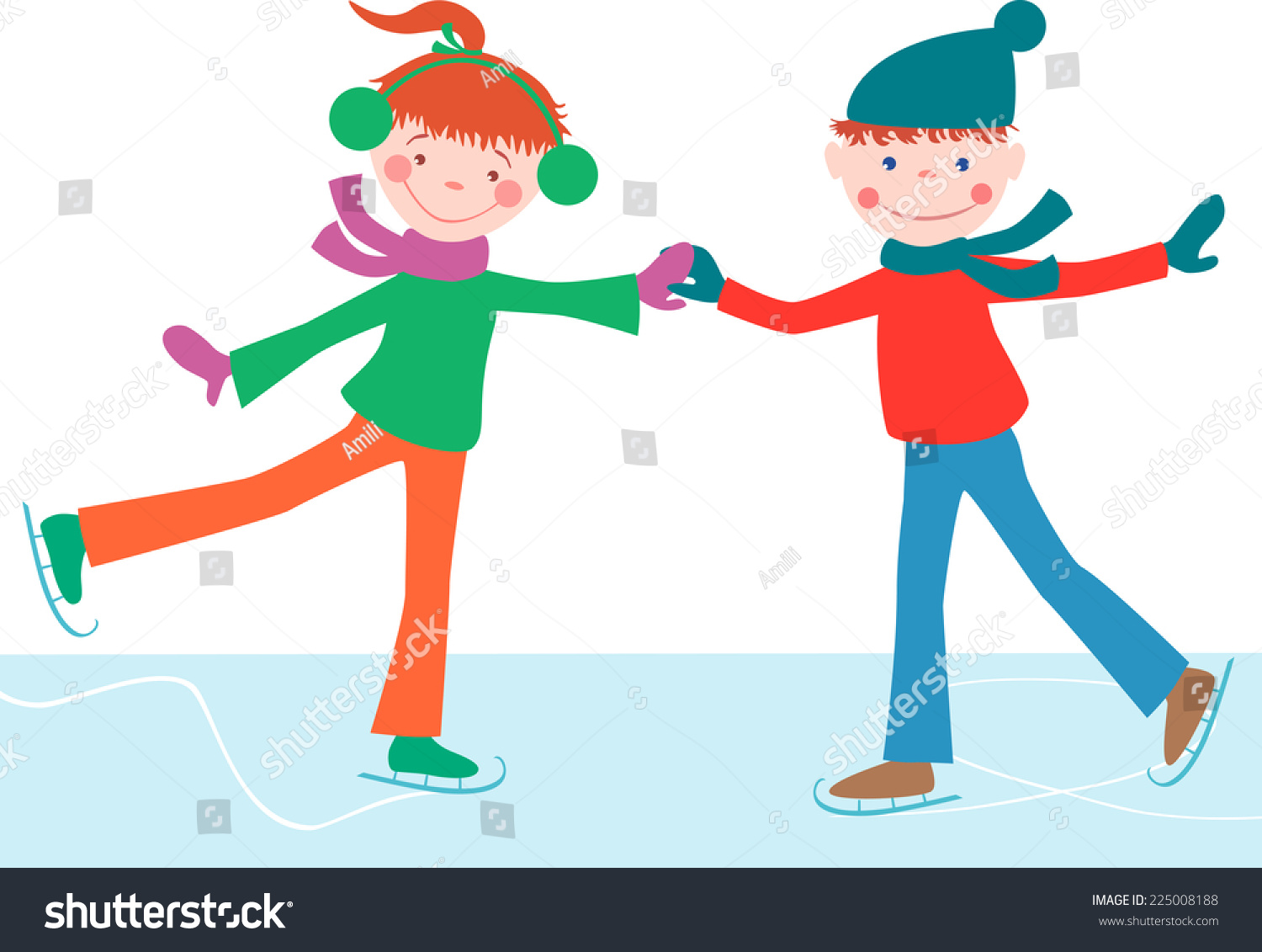 Kids Skating Stock Vector (Royalty Free) 225008188 | Shutterstock