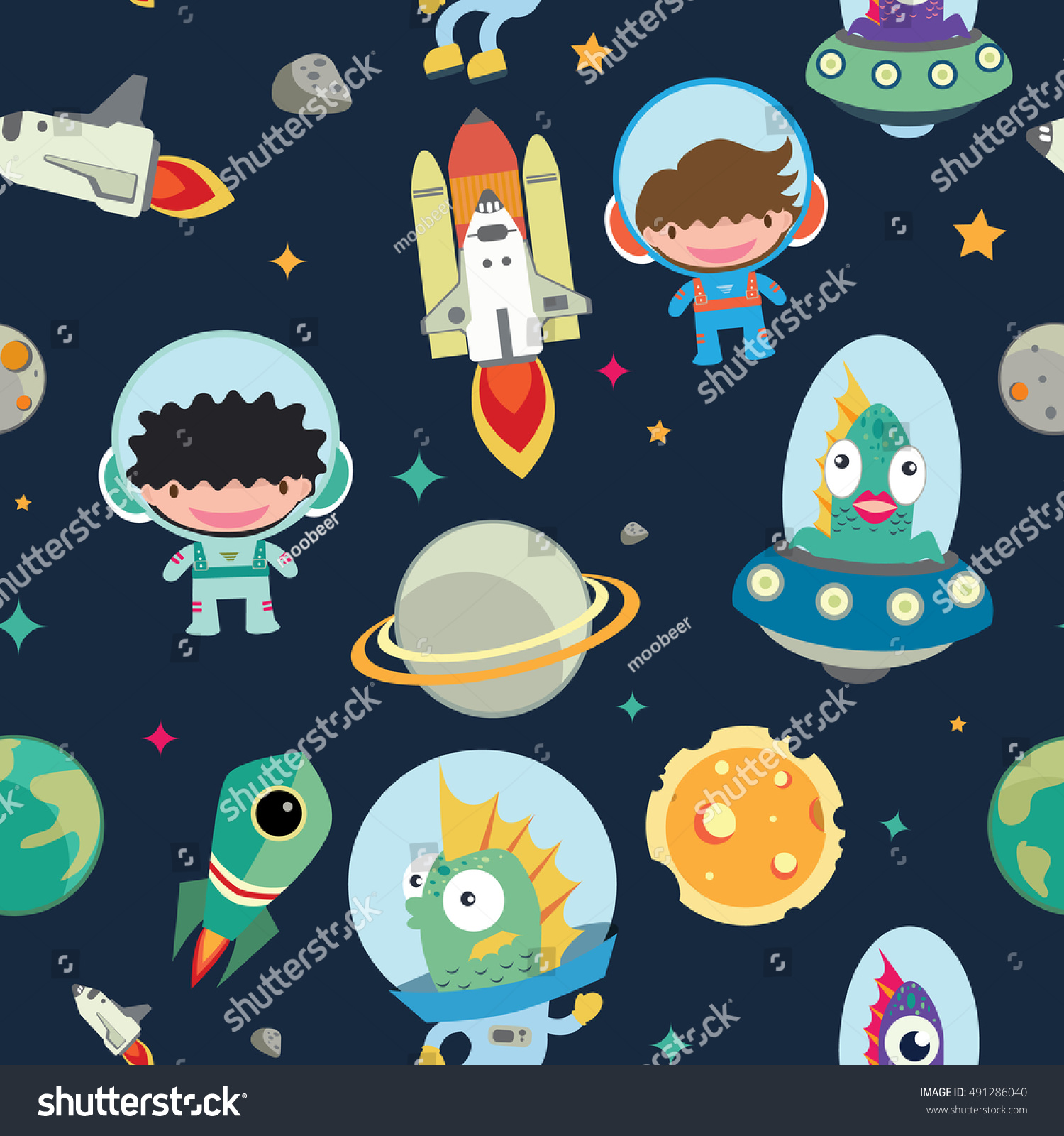 Kids Space Seamless Pattern Stock Vector Royalty Free 491286040