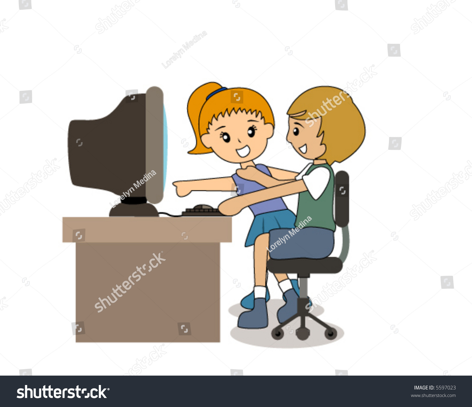 Kids Surfing The Net - Vector - 5597023 : Shutterstock