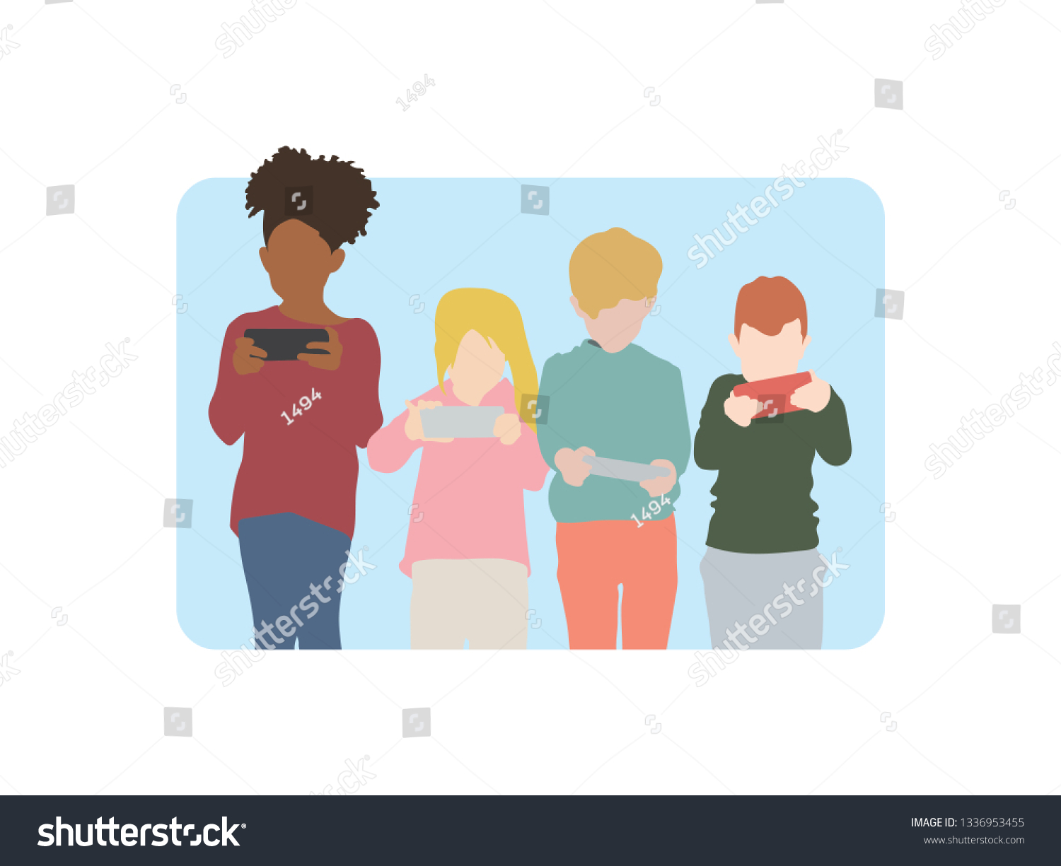 Kids Using Technology Isolated Drawing Vector: เวกเตอร์สต็อก (ปลอดค่า ...