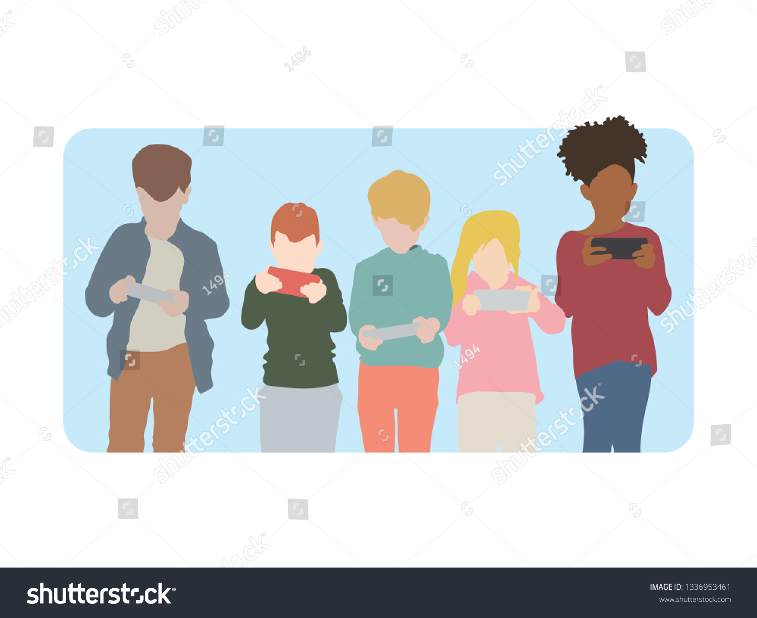 Kids Using Technology Isolated Drawing Vector Stock Vector (Royalty ...
