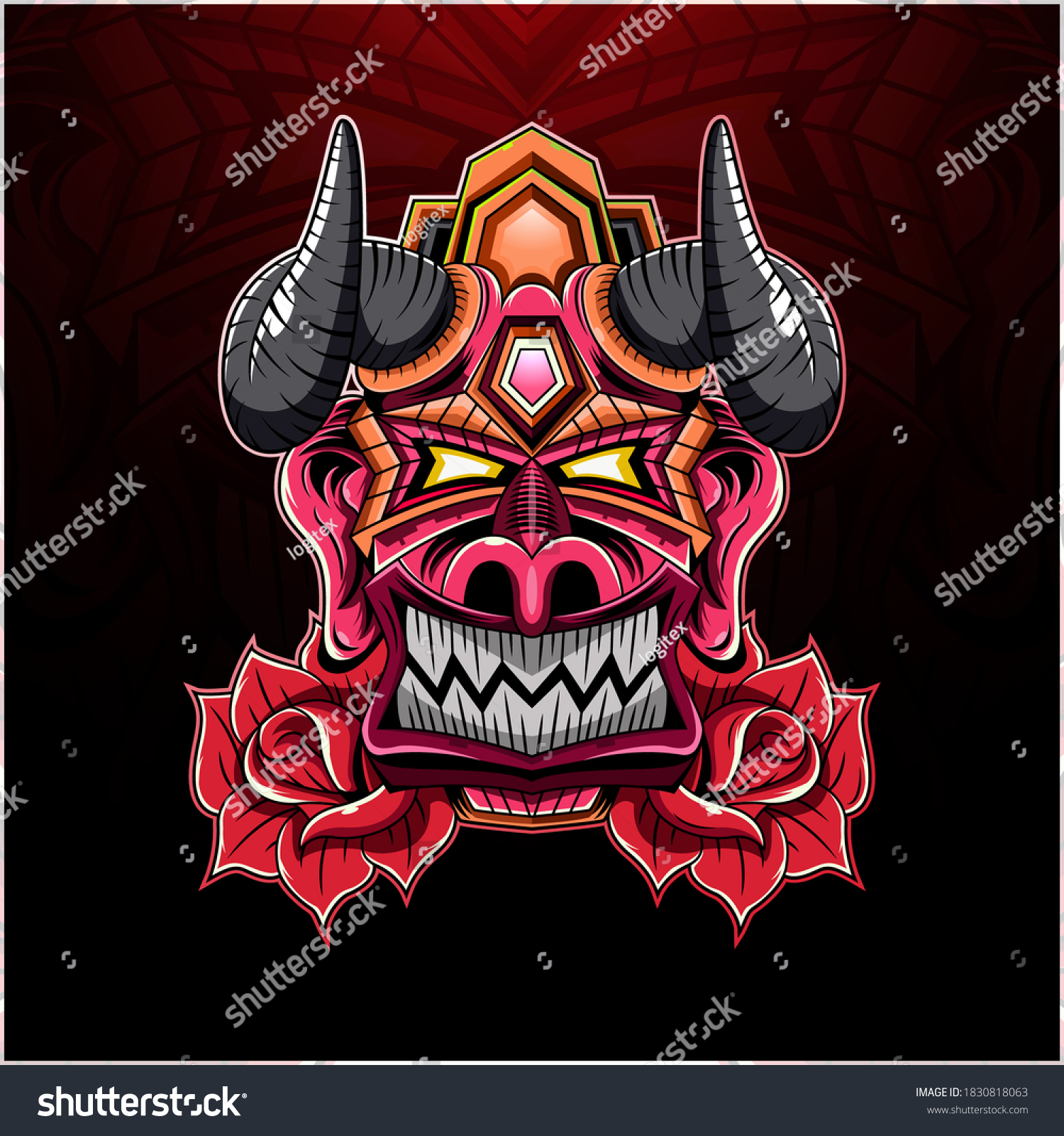 King Devil Head Rose Mascot Logo Stock Vector (Royalty Free) 1830818063