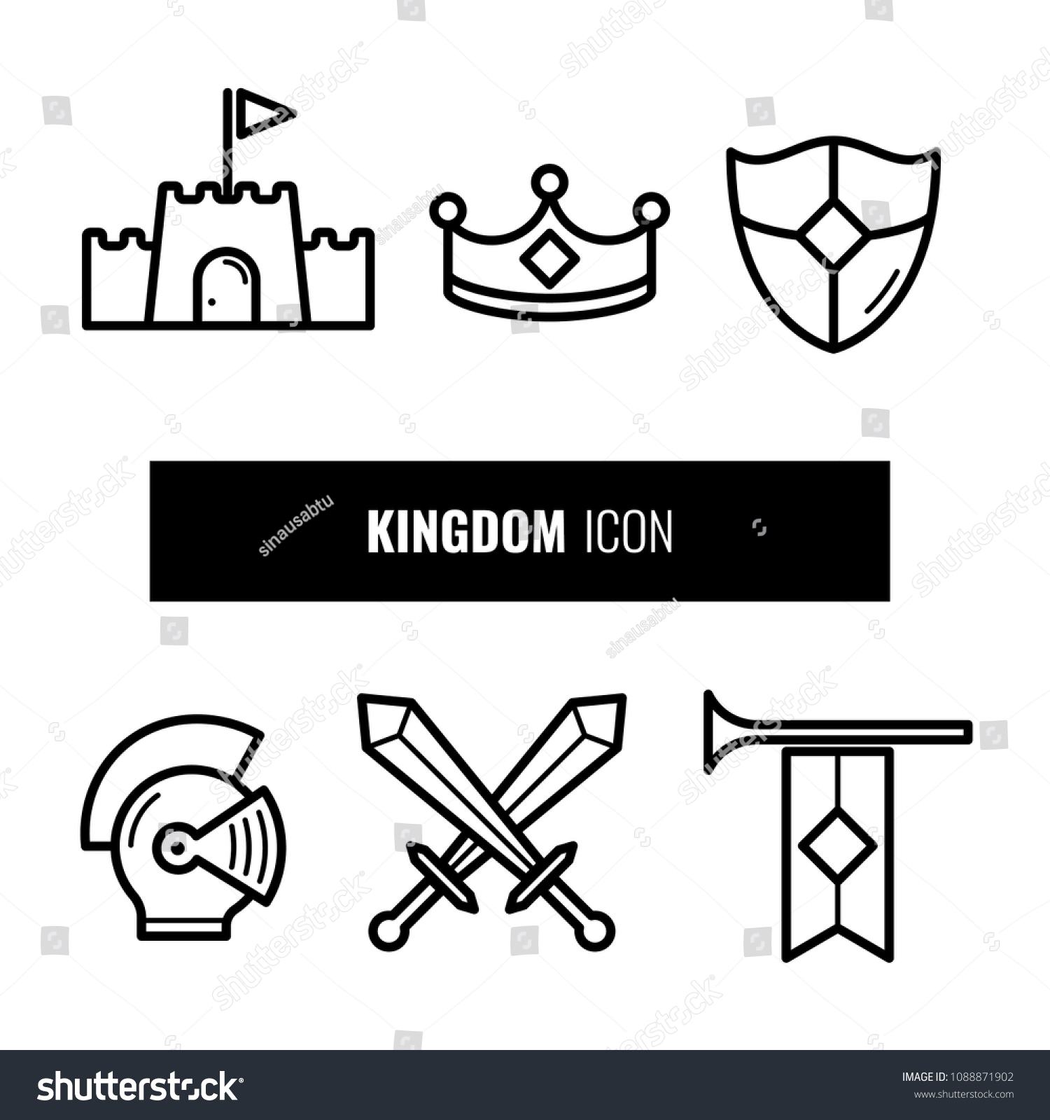 Kingdom Line Art Icon Set Vector Stock Vector (Royalty Free) 1088871902 ...