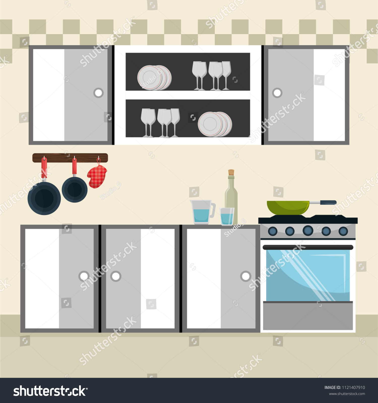 Kitchen Modern Scene Icons Stock Vector (Royalty Free) 1121407910