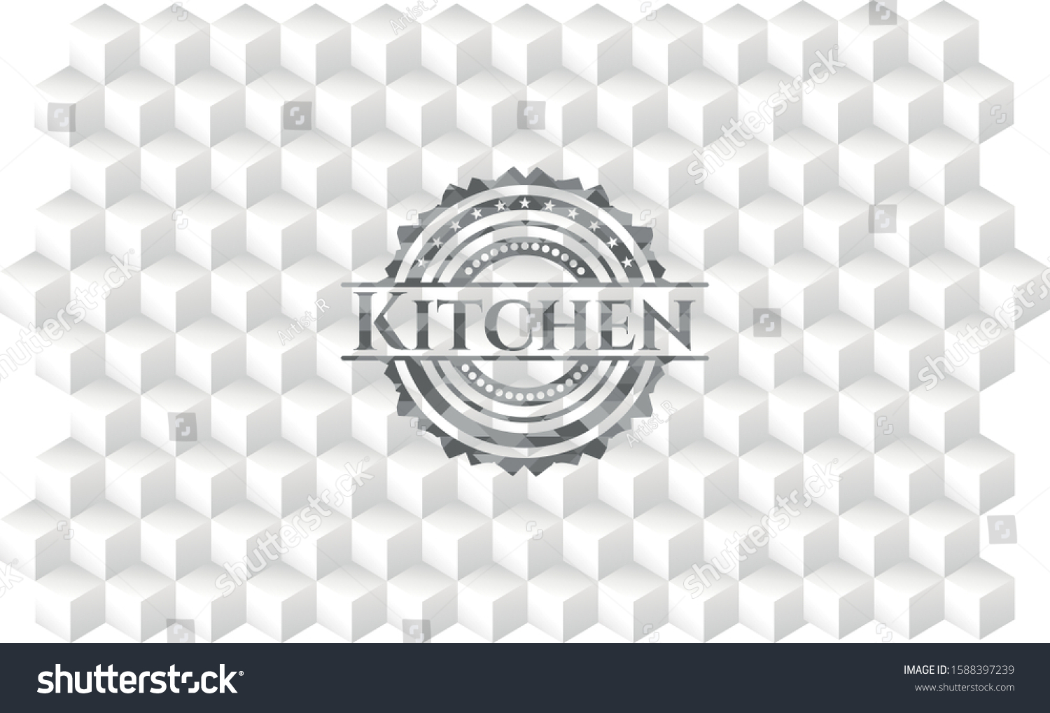 Kitchen Realistic Grey Emblem Cube White Stock Vector (Royalty Free ...
