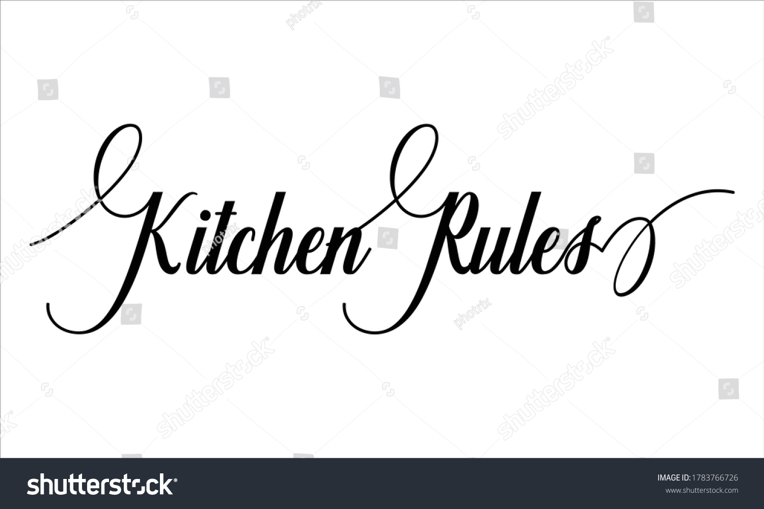 Kitchen Rules Calligraphic Script Typography Cursive Stock Vector ...